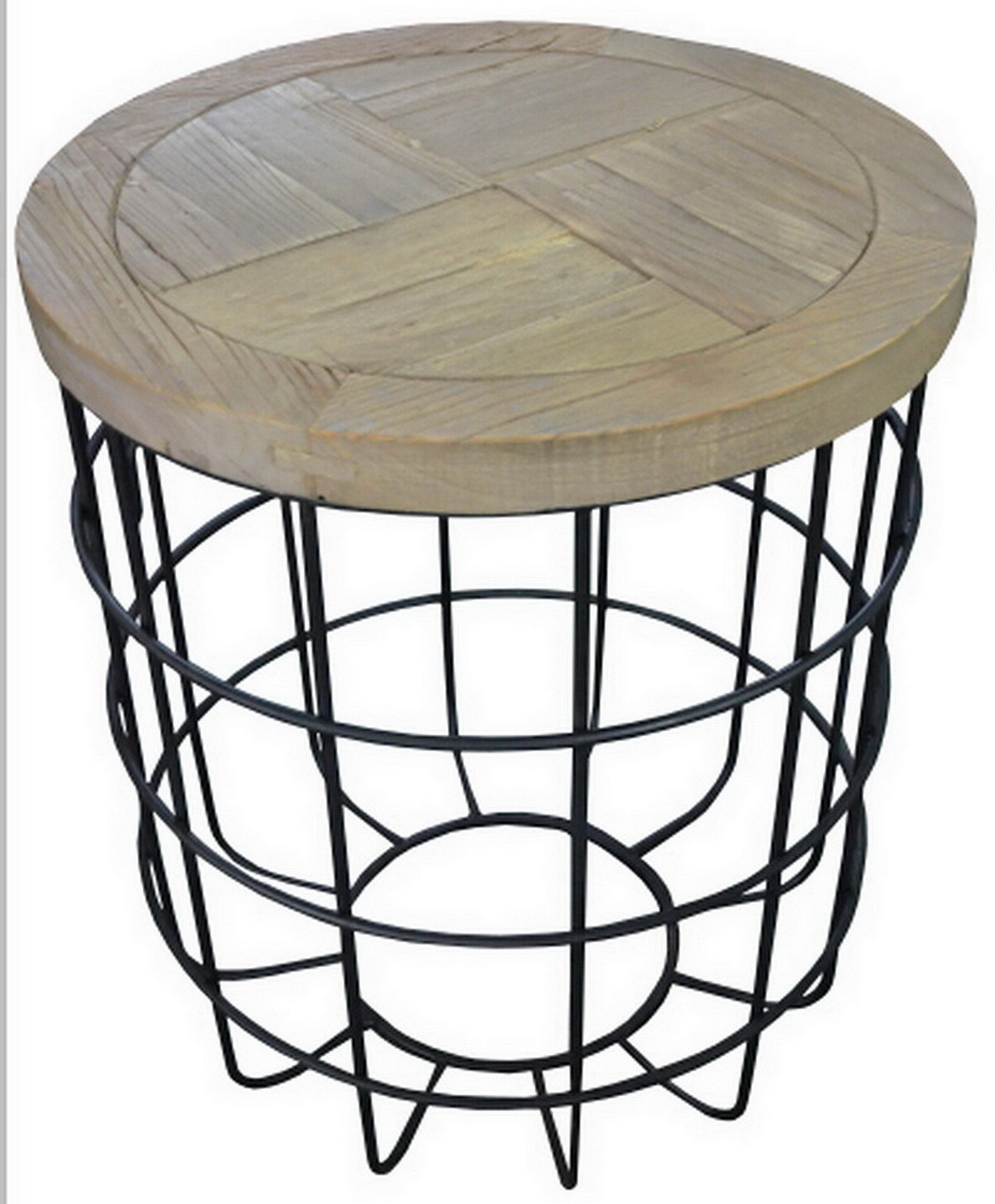Hokku Designs 24" Natural and Black Solid Wood and Iron Round Frame End ...