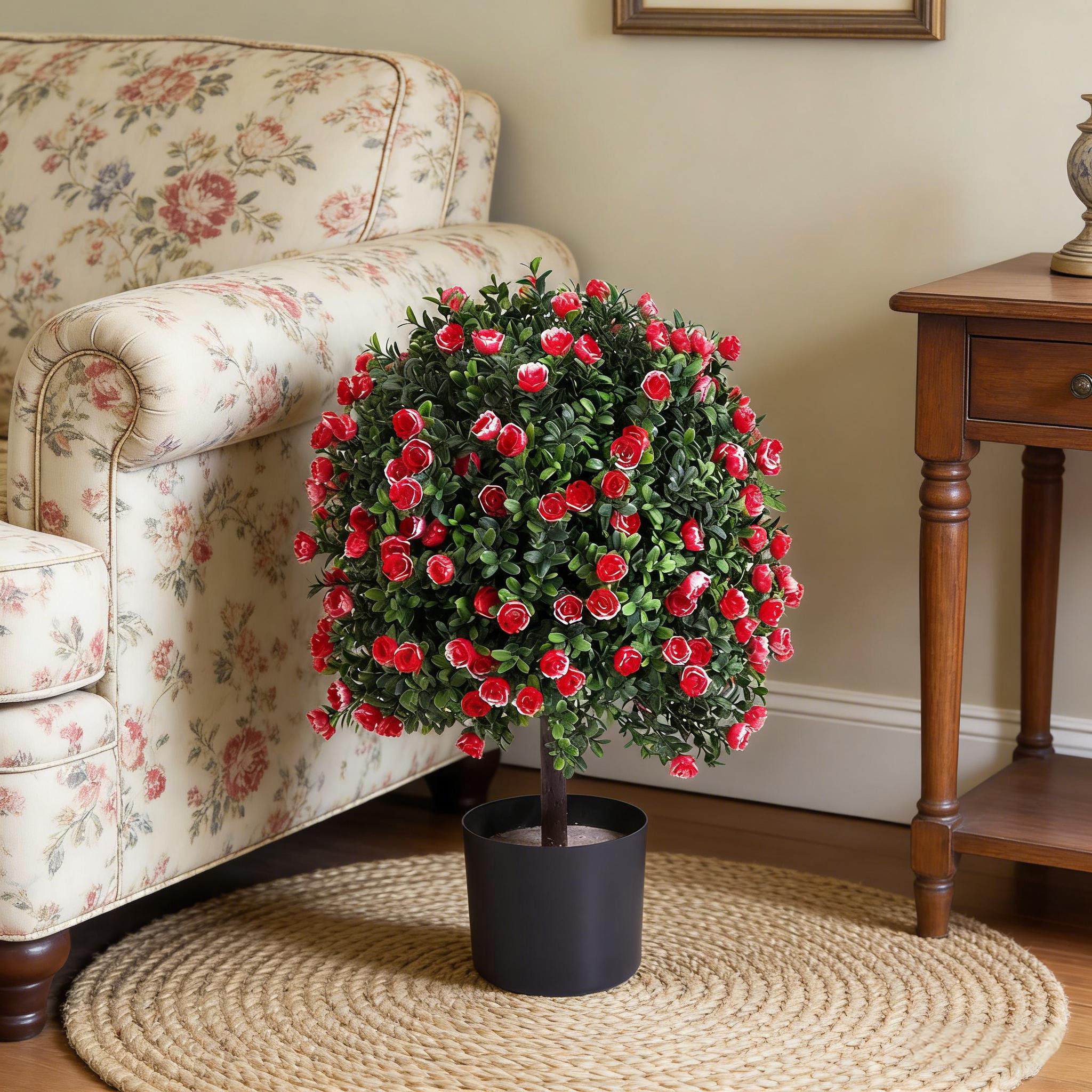 Latitude Run® 21.65" Artificial Rose Topiary Ball Tree with Flowers for ...