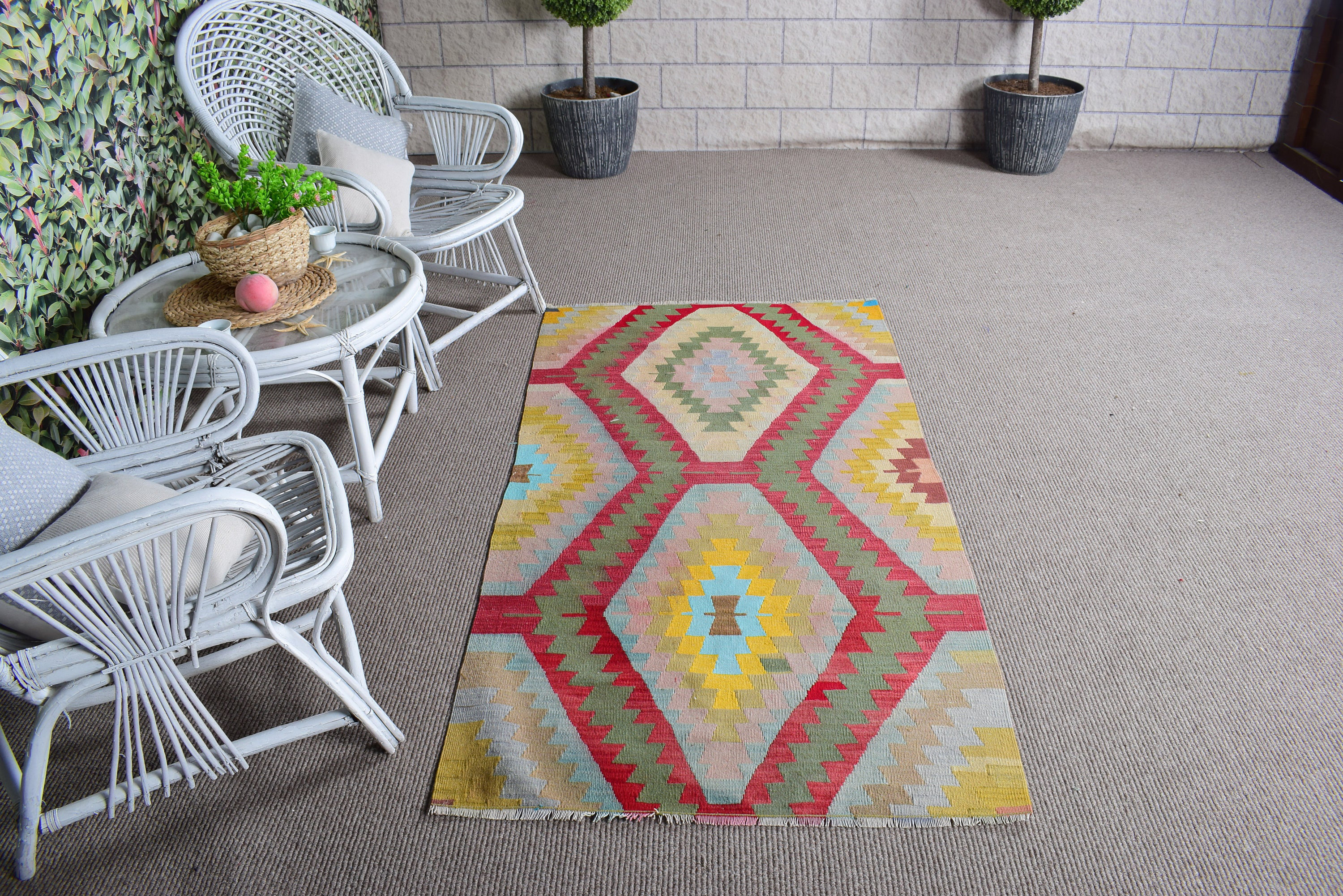 kayra export Handmade Turkish Kilim Wool Rug with Geometric Patterns ...