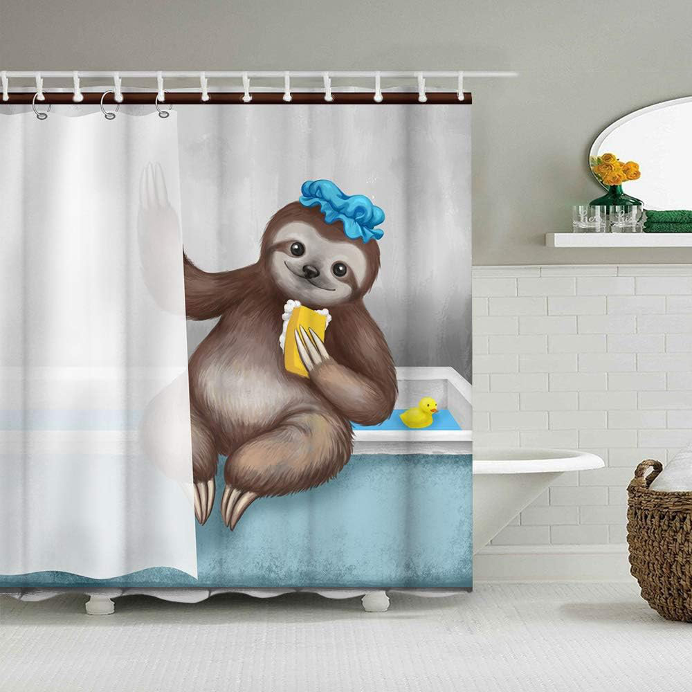 Bungalow Rose Sloth Shower Curtain Funny Animal Bathroom Shower Curtain ...
