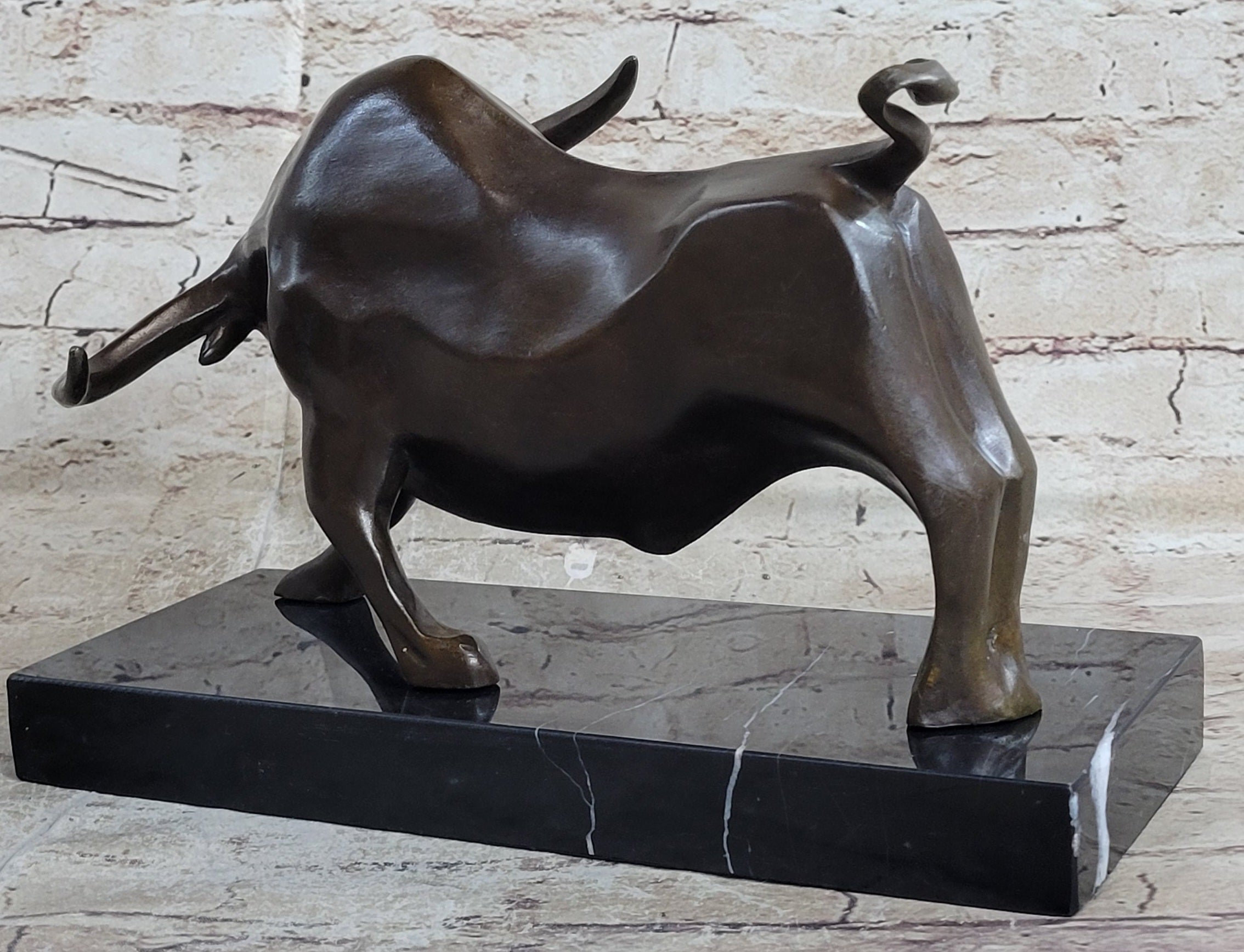 Gracie Oaks Impson Handmade Bronze Sculpturecharging Bullred Marble ...