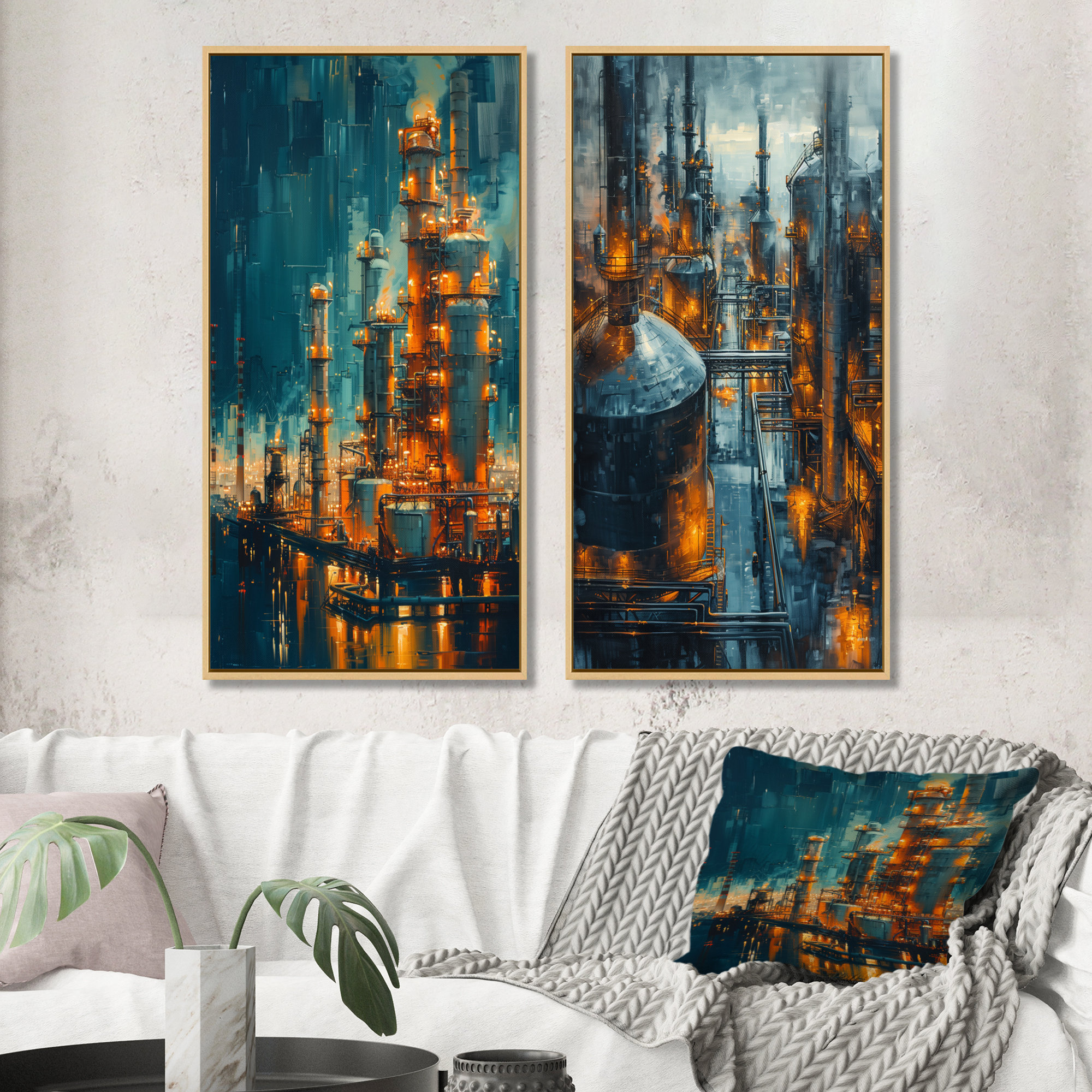 Williston Forge Crude Oil Refinery At Night I - Factories Wall Art 2 ...