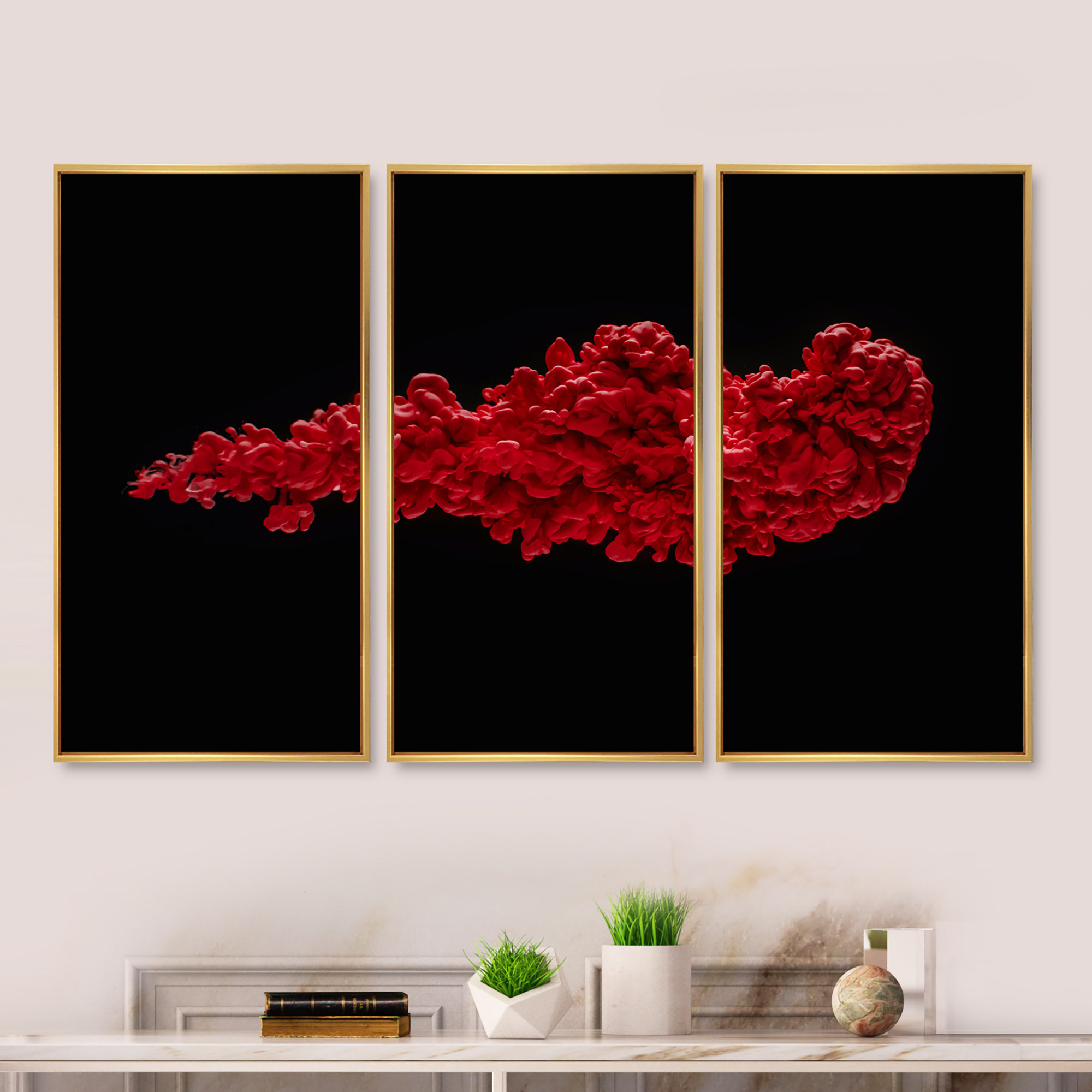 Highland Dunes Red River Or Red Ink Liquid Art - Modern Framed Canvas ...