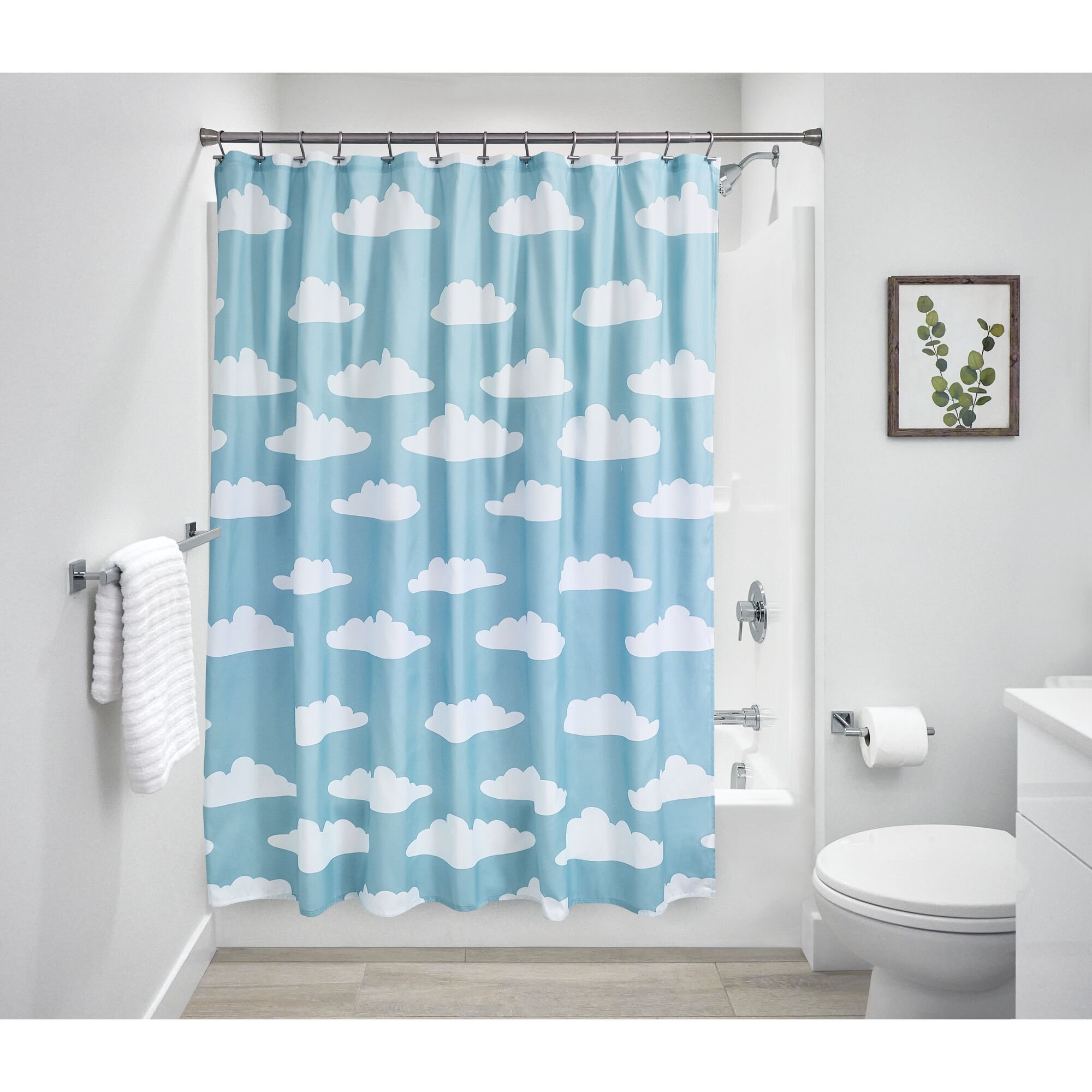 iDesign Fabric Shower Curtain with Cloud Pattern Water-Resistant | Wayfair