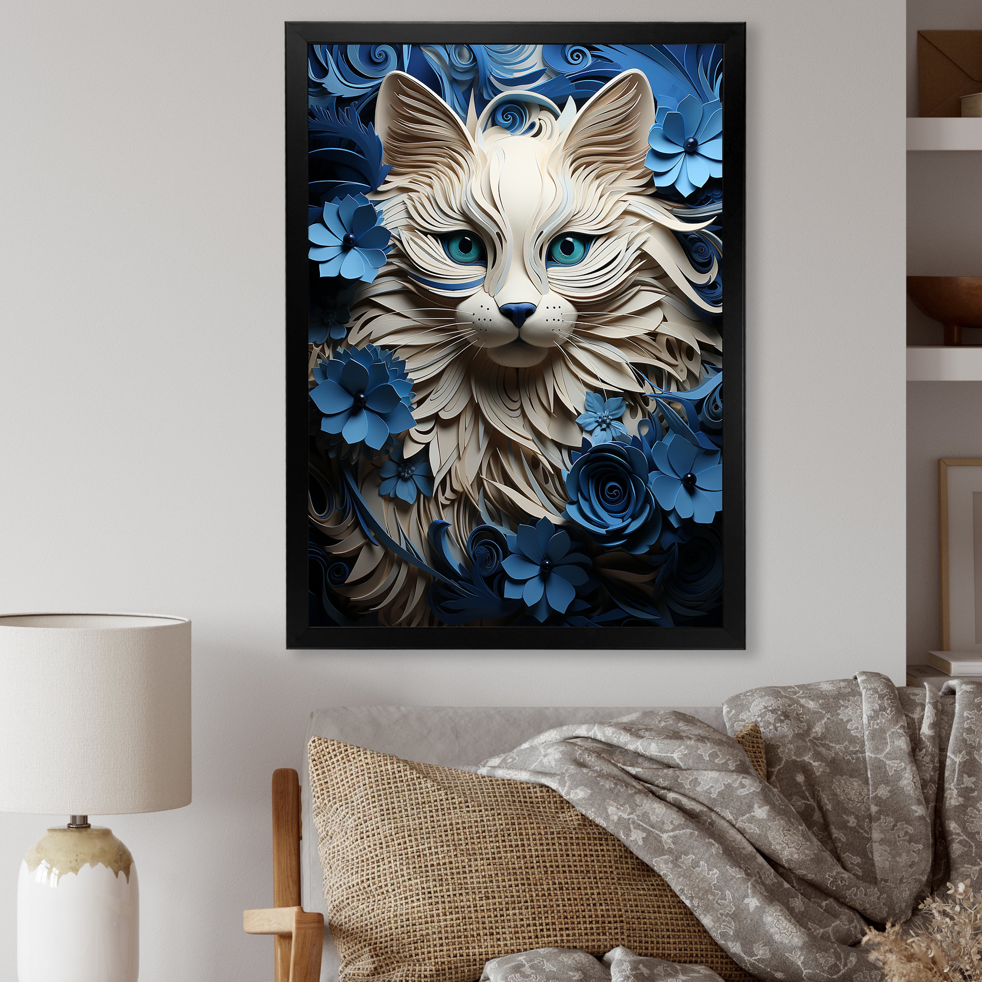 Design Art White And Blue Birman Bliss Cat - Cat Wall Art Living Room ...