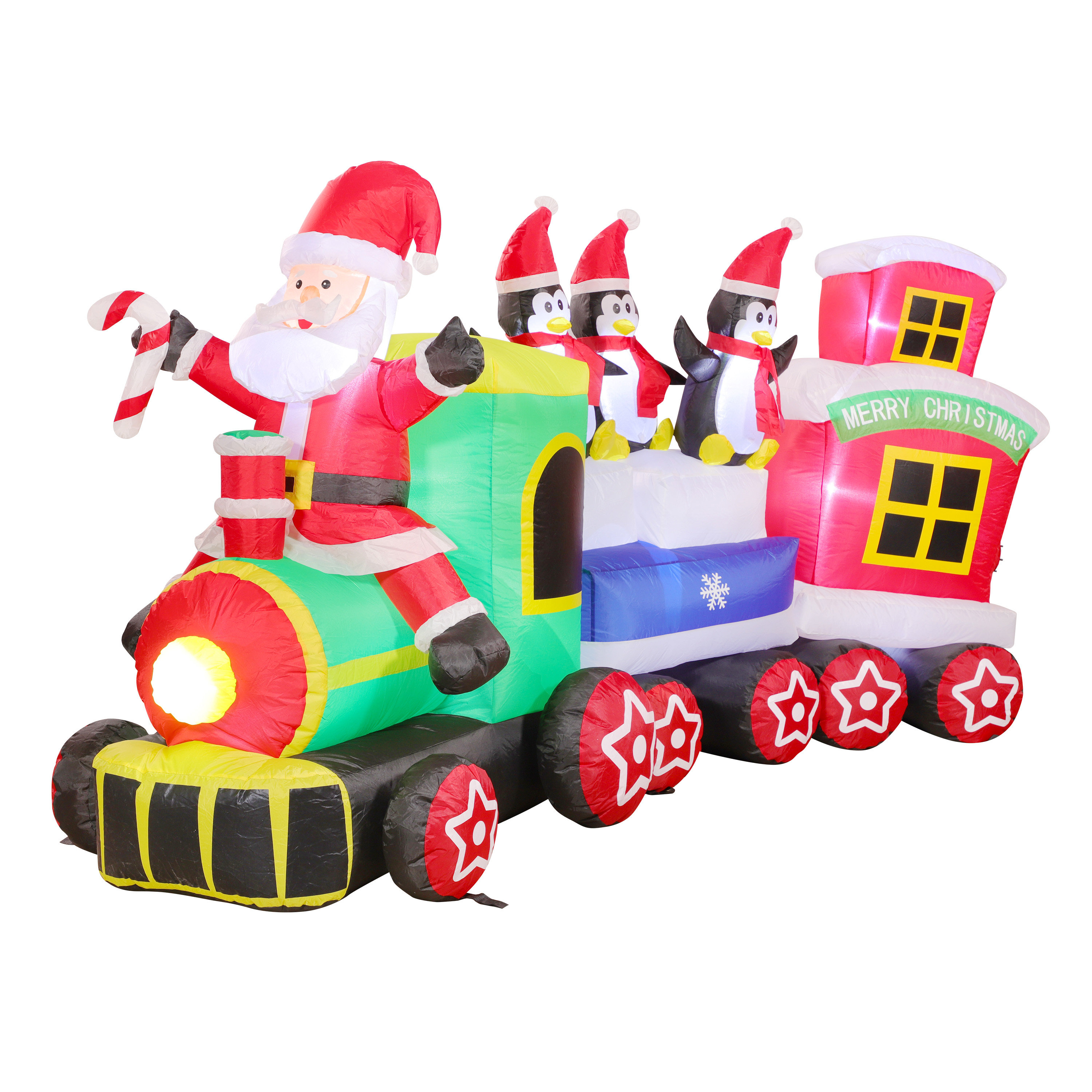 The Holiday Aisle® Santa Train with Penguins Inflatable | Wayfair