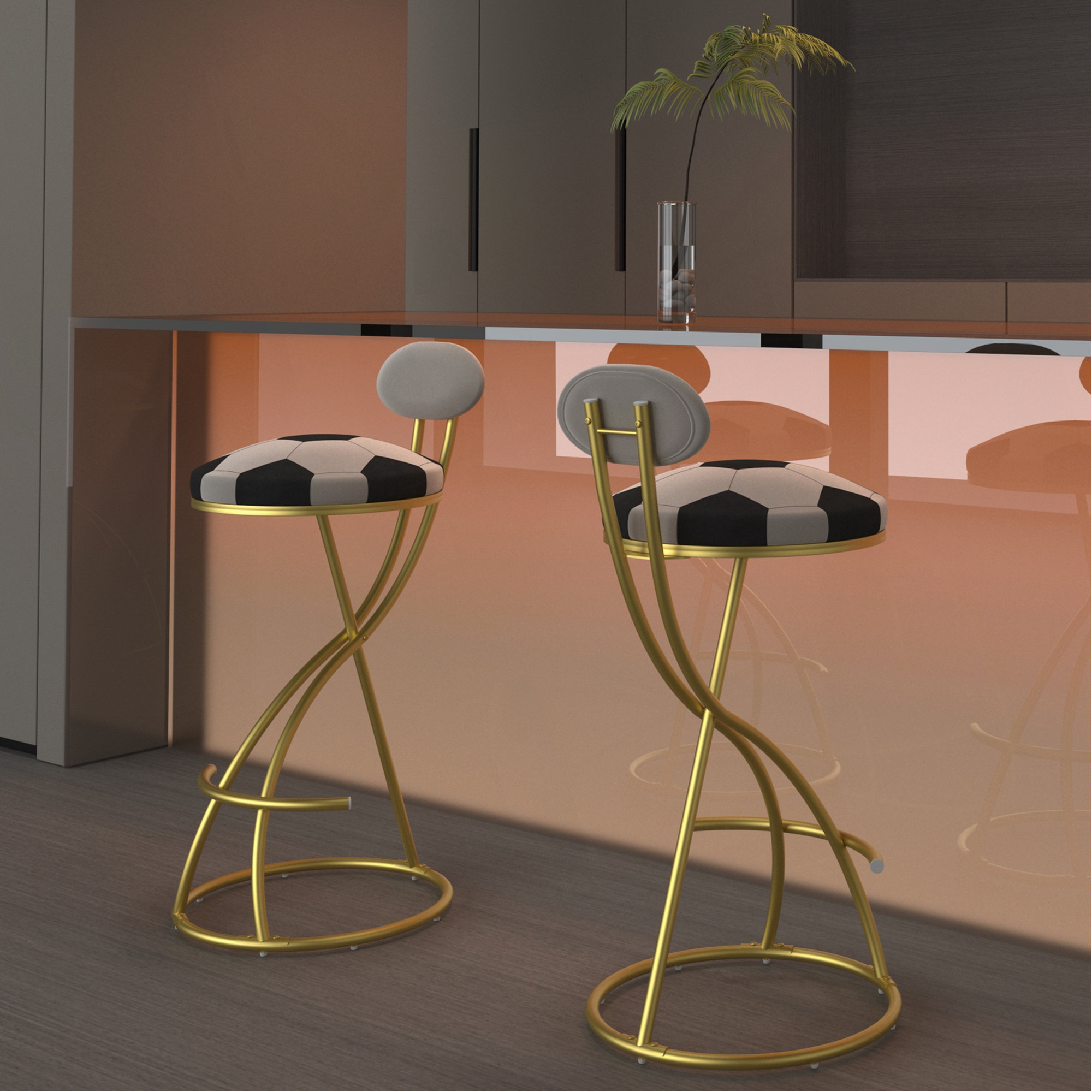 Everly Quinn Football Print Bar Stools Set Of 2 Upholstered Counter ...