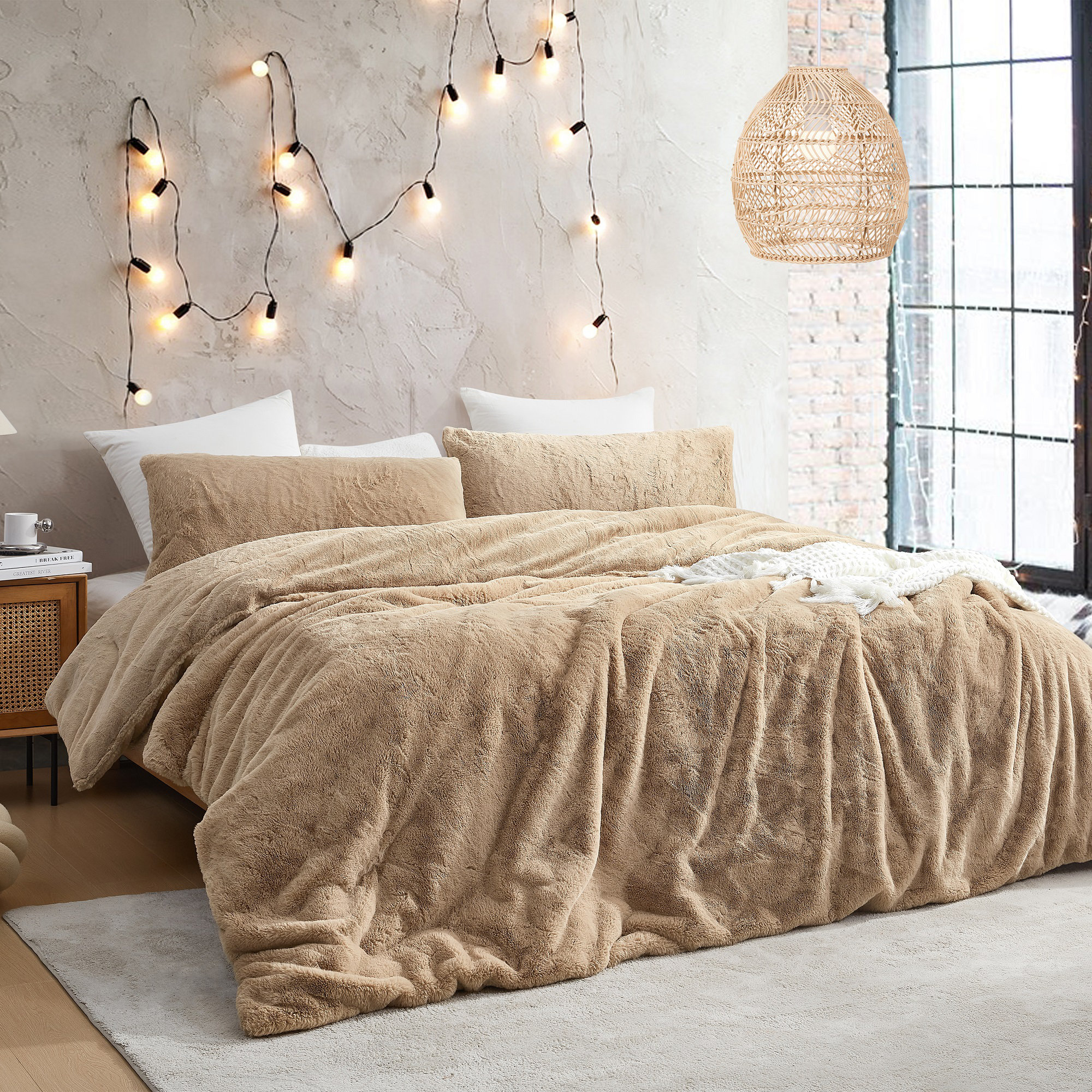 Byourbed Man Crush Brown Faux Fur Coma Inducer Oversized Comforter Set ...