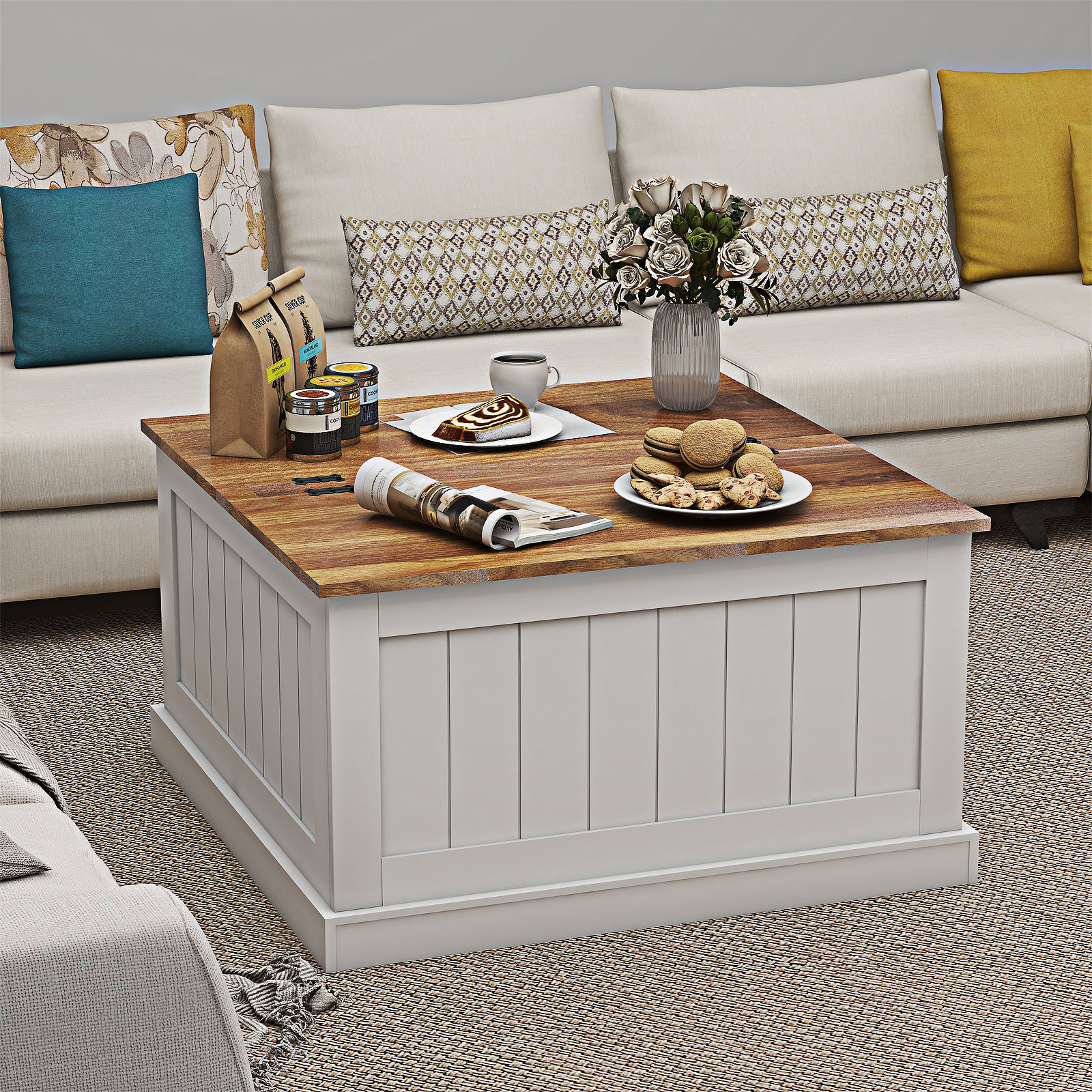 Hokku Designs Farmhouse Coffee Table with Hinged Lift Top - Wayfair Canada
