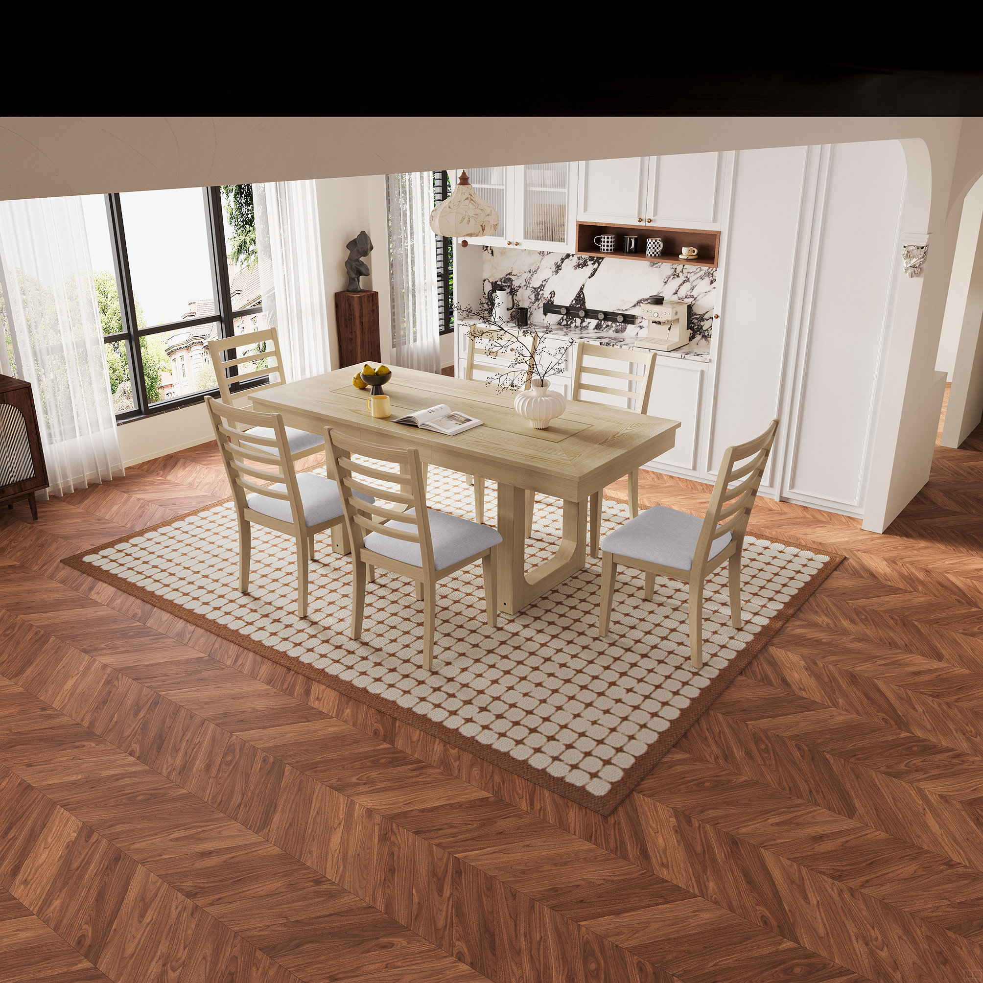 Latitude Run® 7 Piece Extendable Dining Table Set, Farmhouse Extendable ...