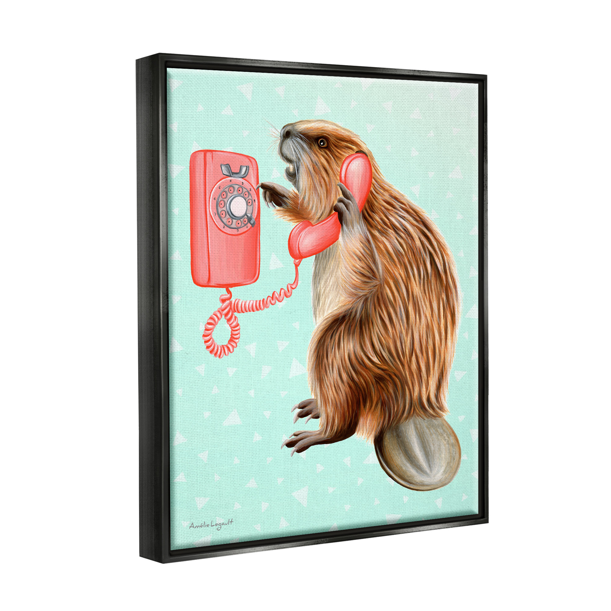 Stupell Industries Beaver Dialing Telephone Vintage Turquoise Shapes ...