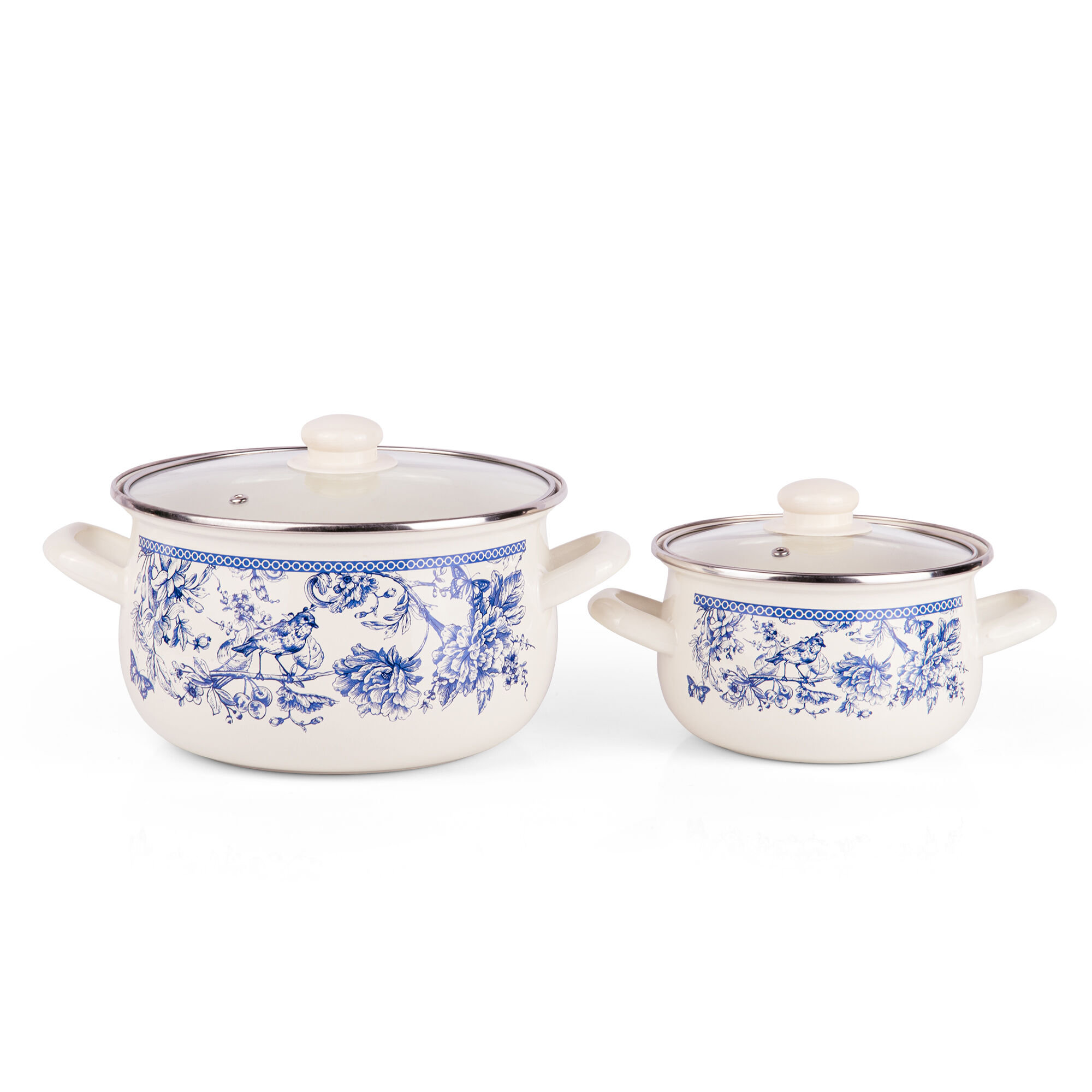 STP-Goods Traditional Vintage Style Blue Toile de Jouy Enamel Soup Pot ...