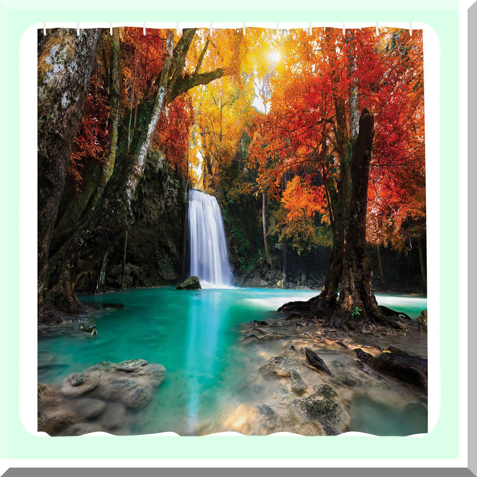 Foundry Select Autumn Cascade Shower Curtain - Deep Forest Waterfall ...