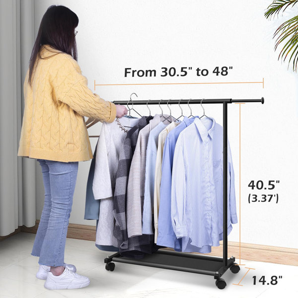 Rebrilliant Short Heavy Duty Rolling Clothing Rack with Bottom Shelves ...