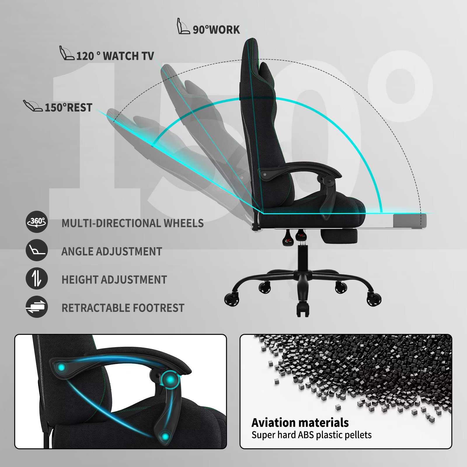 Inbox Zero Gaming Chair Breathable Fabric Computer Chair Comfortable ...