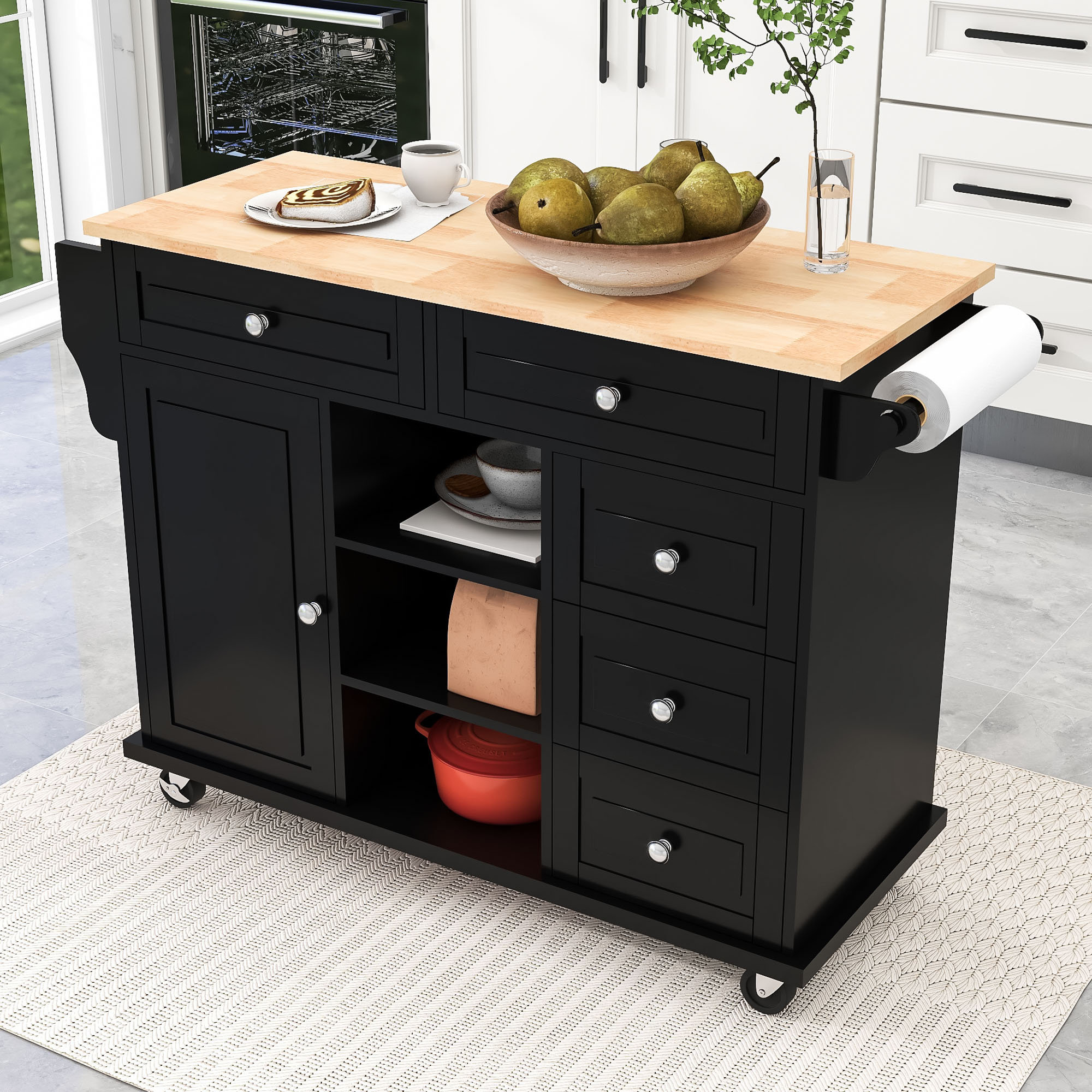 Charlton Home® Cletys Rolling Mobile Kitchen Island with 5 Drawers ...