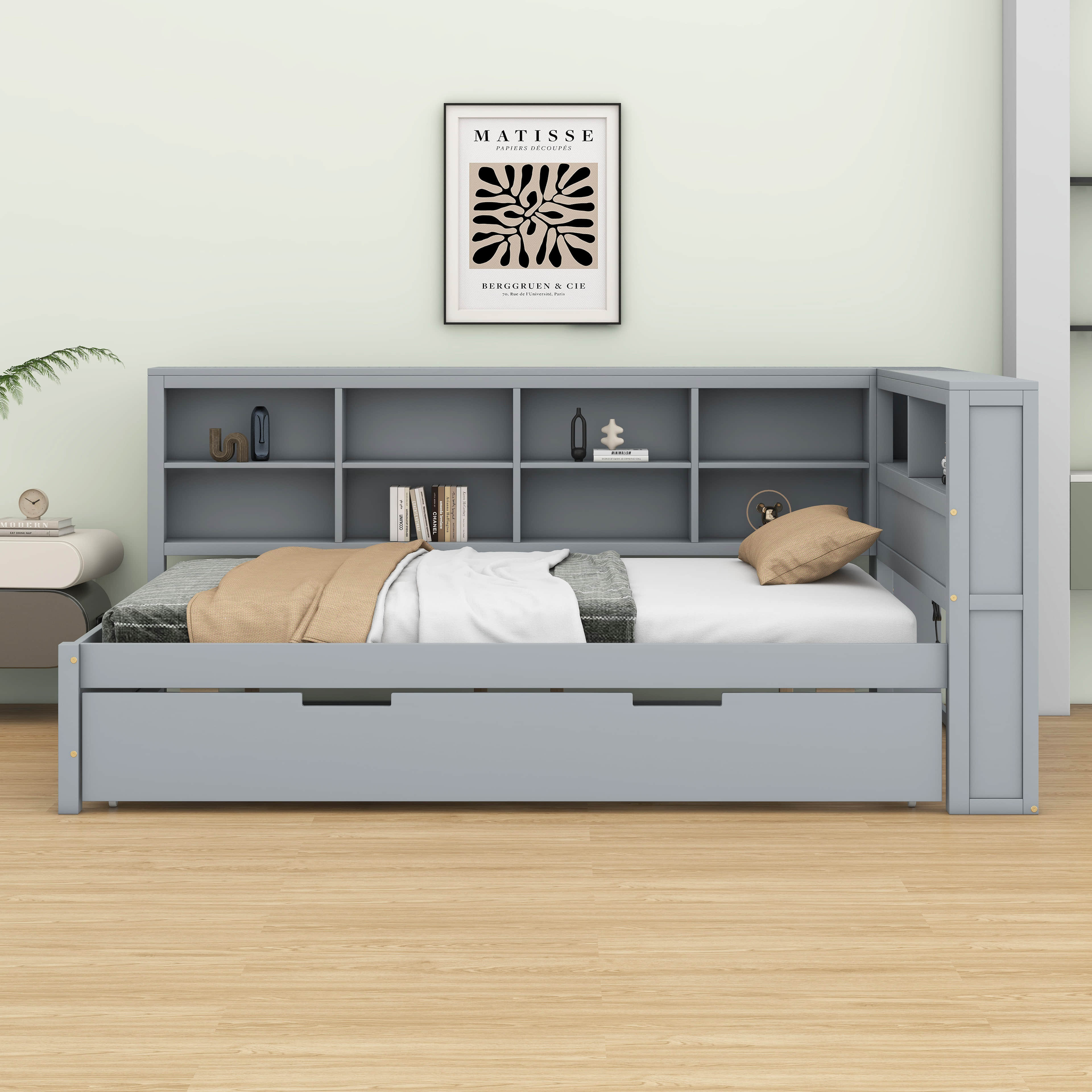 Latitude Run® Modern L-Shaped Storage Daybed (Wooden) – Twin Trundle ...