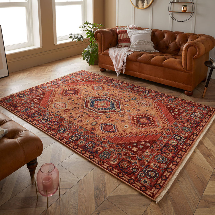 Three Posts Mapletown Oriental Machine Woven Cream/Red/Brown Area Rug ...