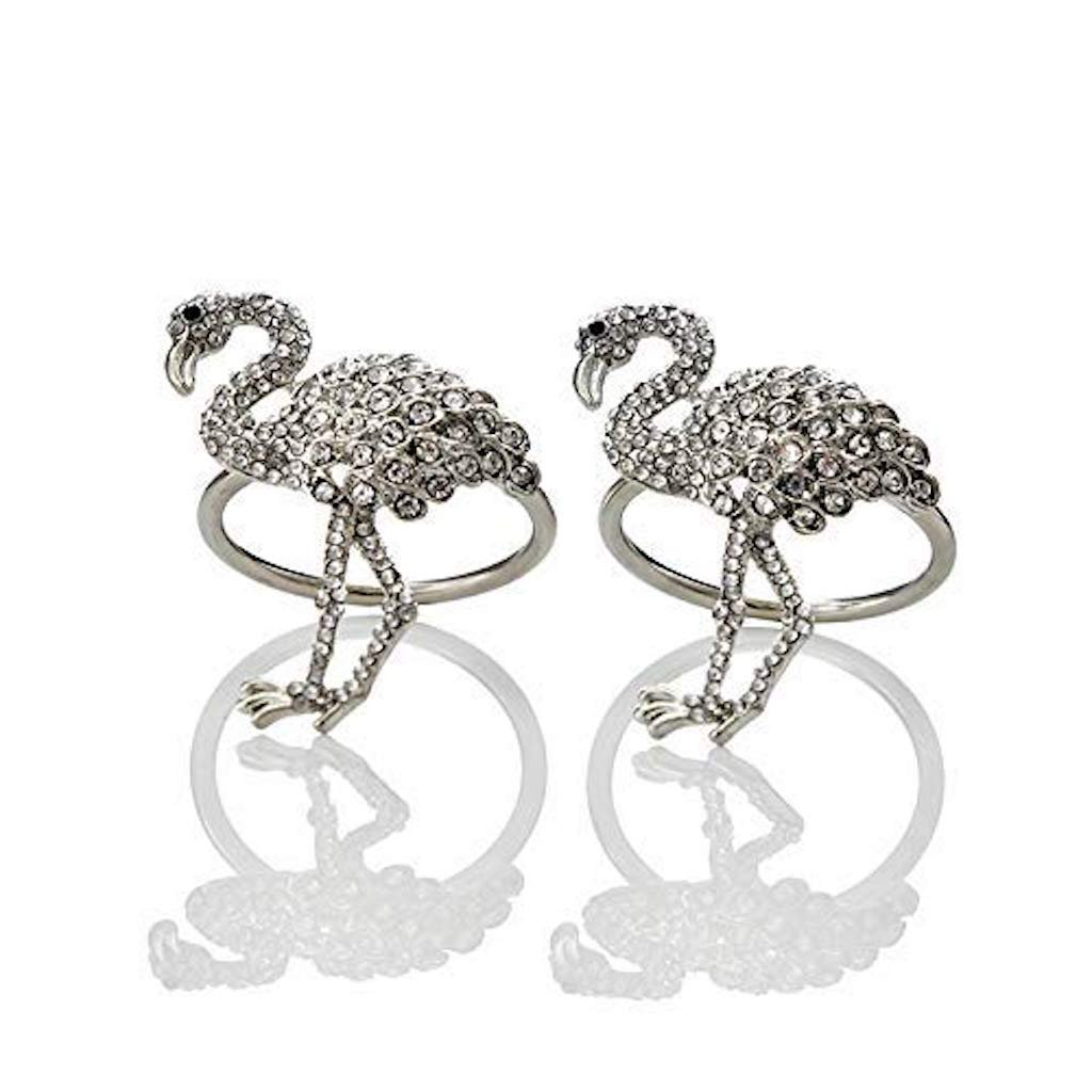 Bayou Breeze Silver Napkin Rings in Flamingo Design with Rhinestone ...