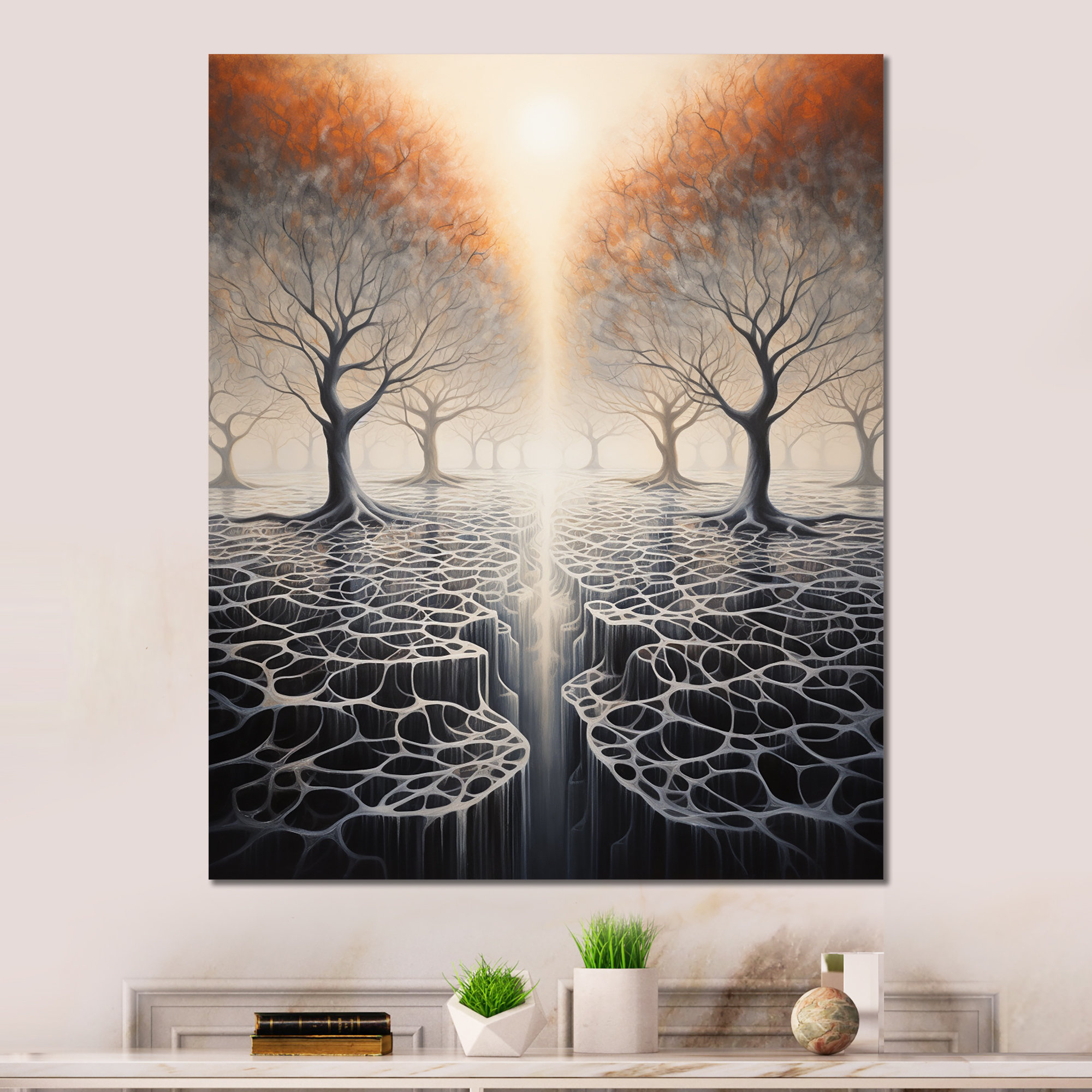 Millwood Pines Surrealism Tree Celestial Roots I - Surrealism Metal ...