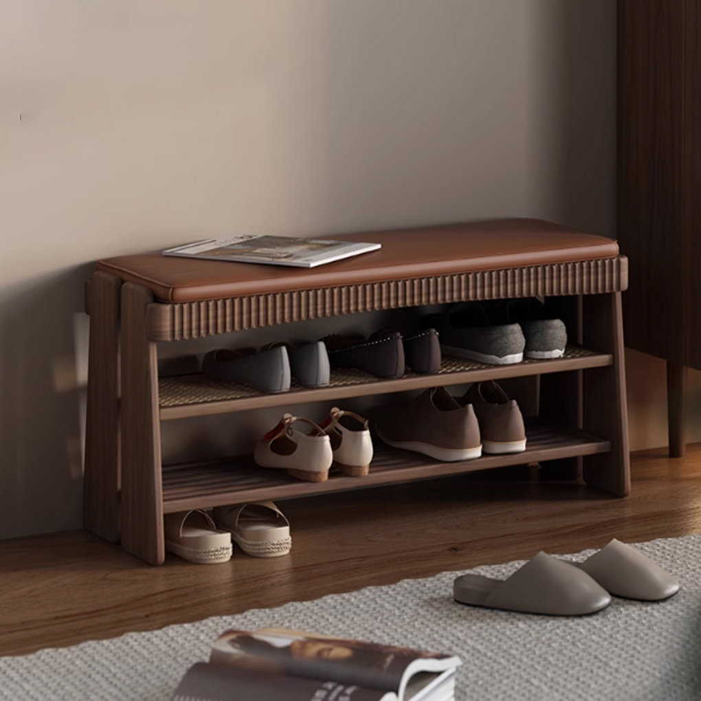 L Entrance Shoe Stool Creative solid wood double shoe changing stool ...