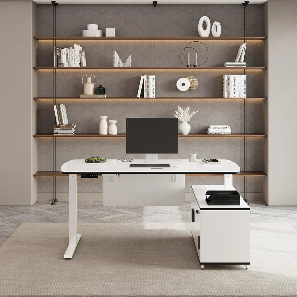 Hokku Designs Modern L-Desk Height Adjustable Electric Standing Desk ...