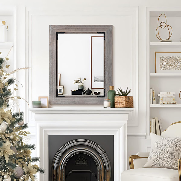 Gracie Oaks Alexsys Solid Wood Rectangle Farmhouse Wall Mirror ...