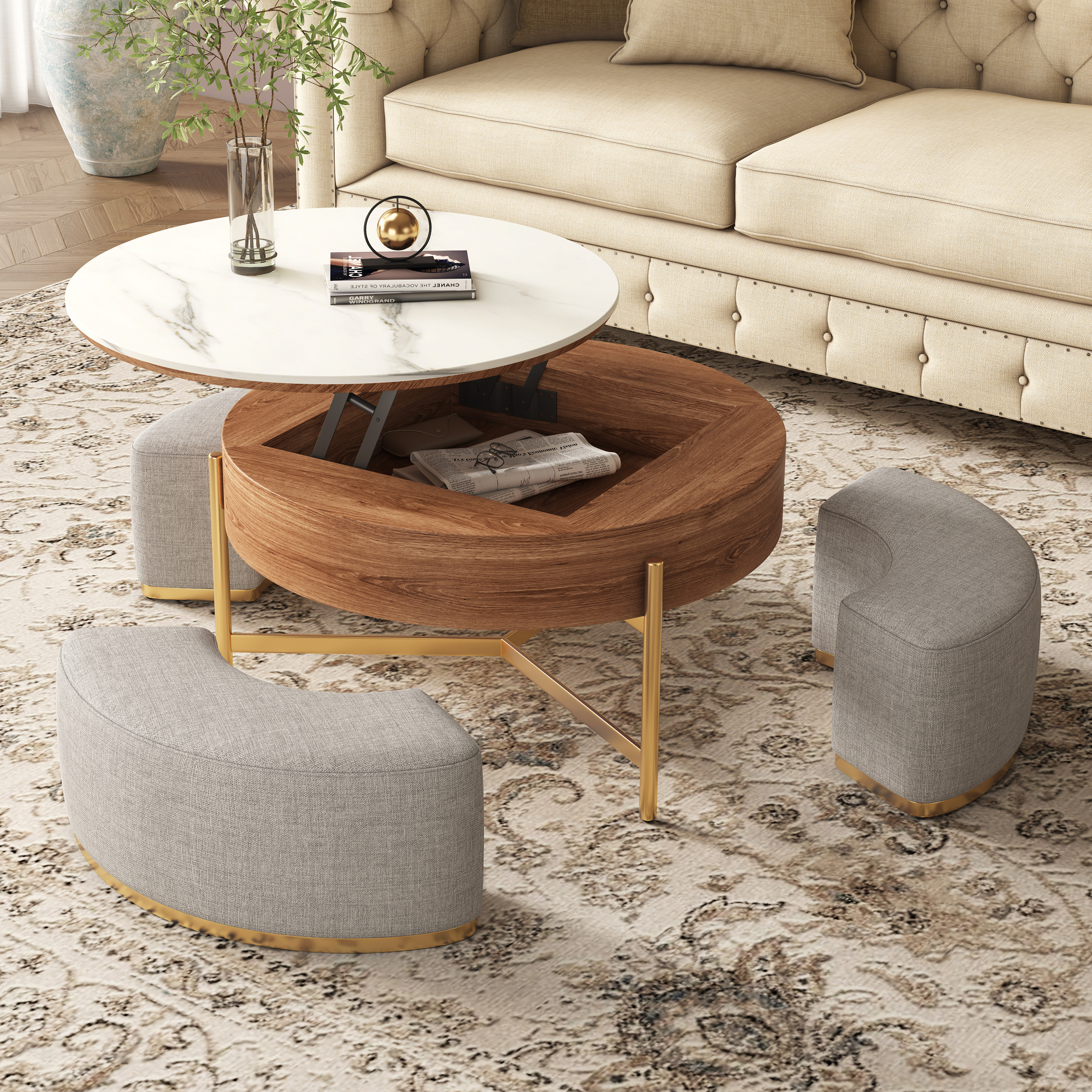 Everly Quinn Zinna Lift Top Round Coffee Table Nesting Living Room ...