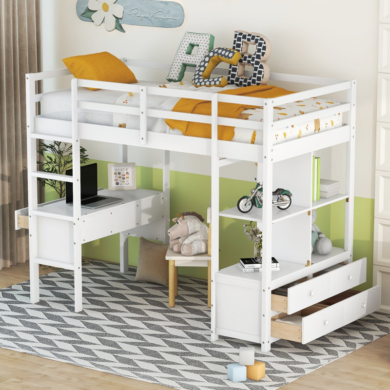 Harriet Bee Loft With Built-In Desk And Bookshelf & Reviews | Wayfair