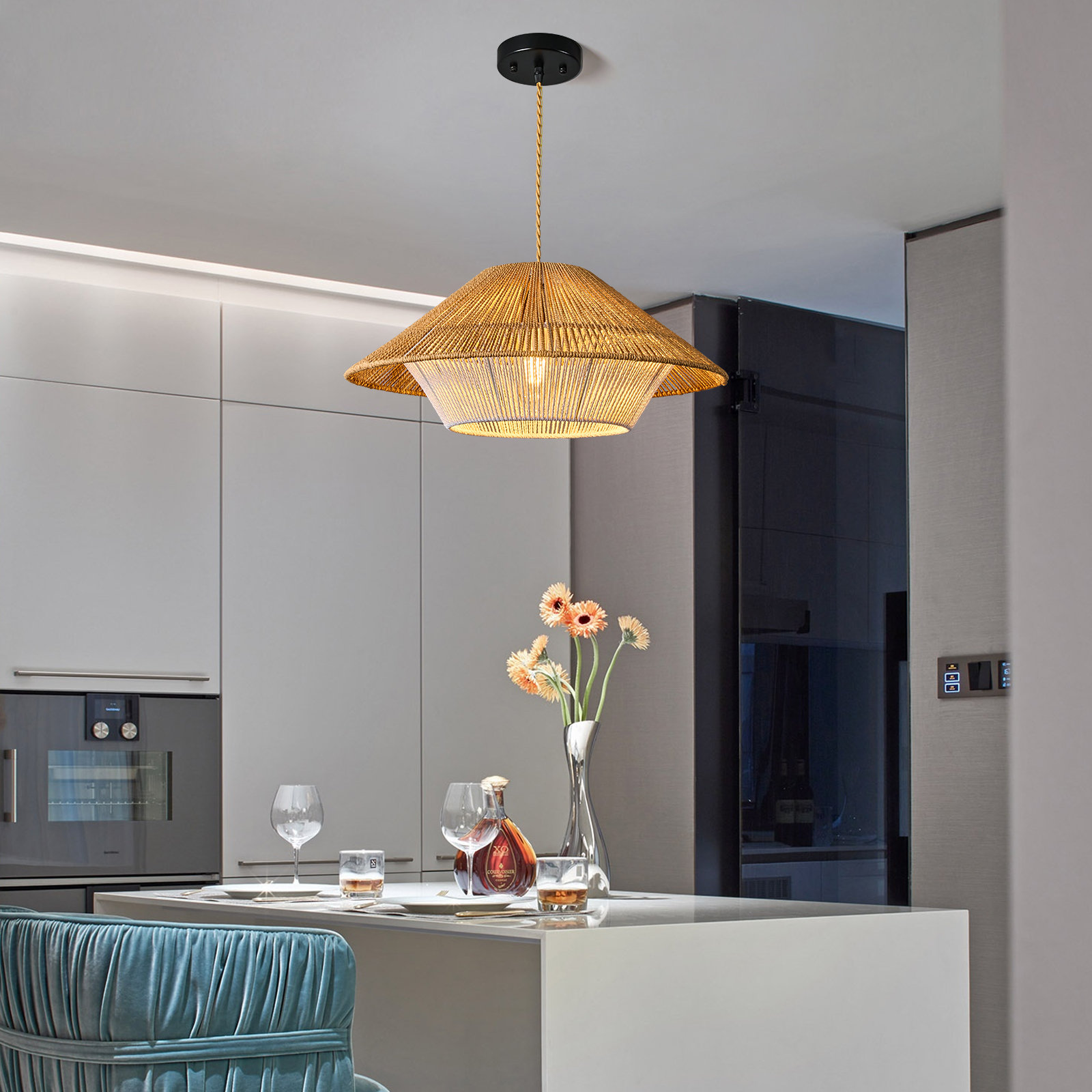 Bay Isle Home™ Modern Hand Woven Rattan Chandelier 19.68in Large Rustic ...