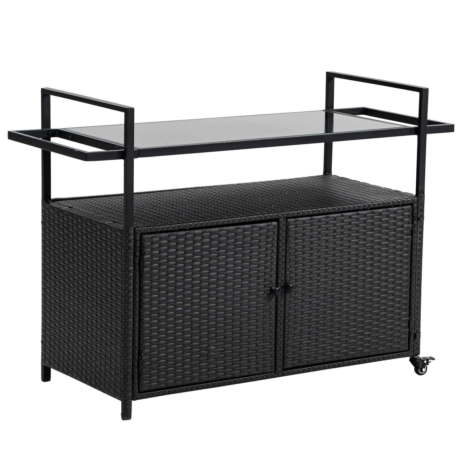 Ebern Designs 360 Rotating Patio Serving Cart - Black, With Glass ...