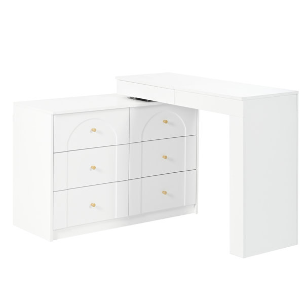 Ivy Bronx Rotating Dressing Table With 6 Drawers And Led Mirror ...