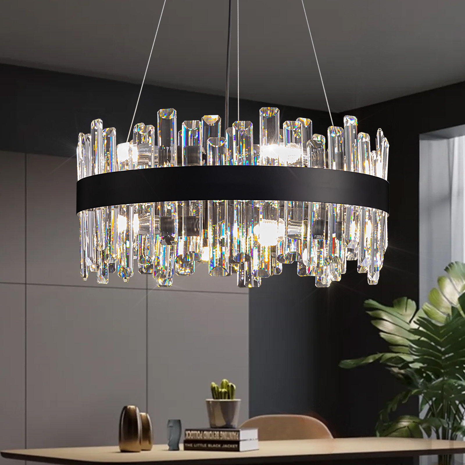 Mercer41 Xzavious 12 - Light Dimmable Round Crystal Hanging Light ...