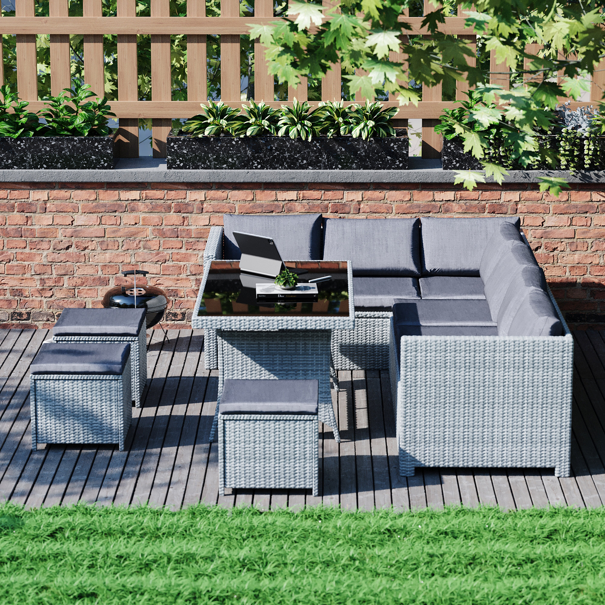 Sol 27 Outdoor Prweitt Rattan 9 - Person Seating Group with Cushions ...