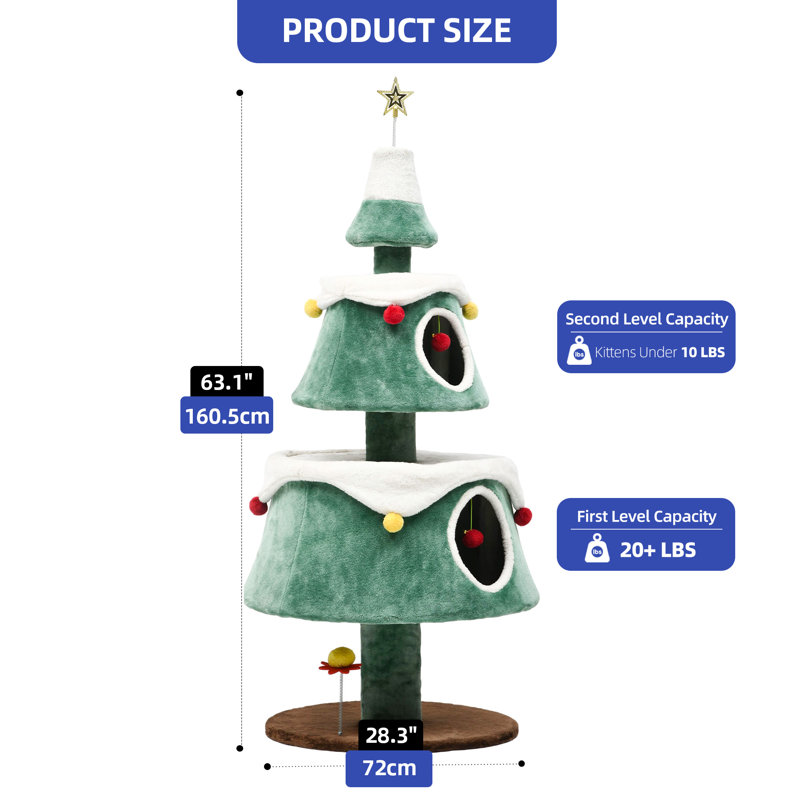 The Holiday Aisle® Festive Christmas Tree Cat Tower with Semi-Enclosed ...