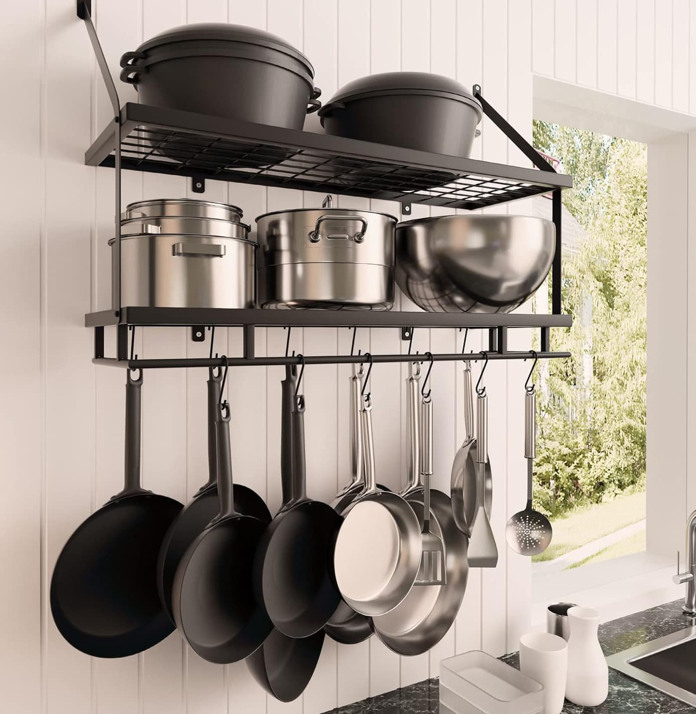 Mint Pantry® Metal Rectangle Wall Mounted Pot Rack | Wayfair