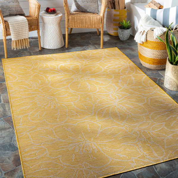 Winston Porter Brimberry Floral Yellow Area Rug & Reviews | Wayfair