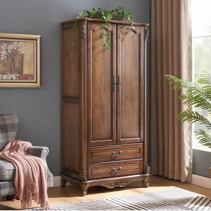 marlao American-style Retro Solid Wood Carved Wardrobe | Wayfair