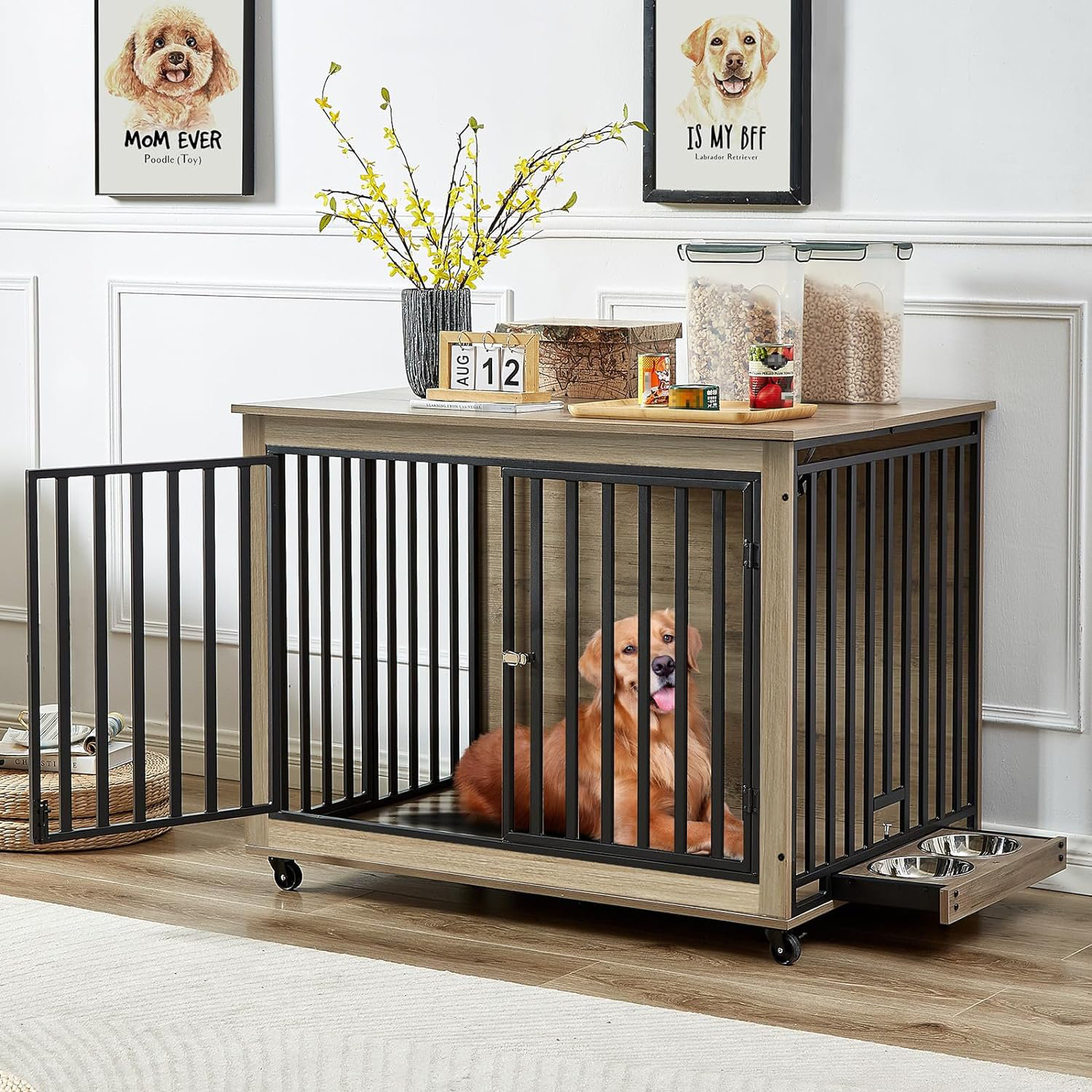 Tucker Murphy Pet™ Dog Crate Furniture With Pull-out Dog Bowls, 43.7 ...