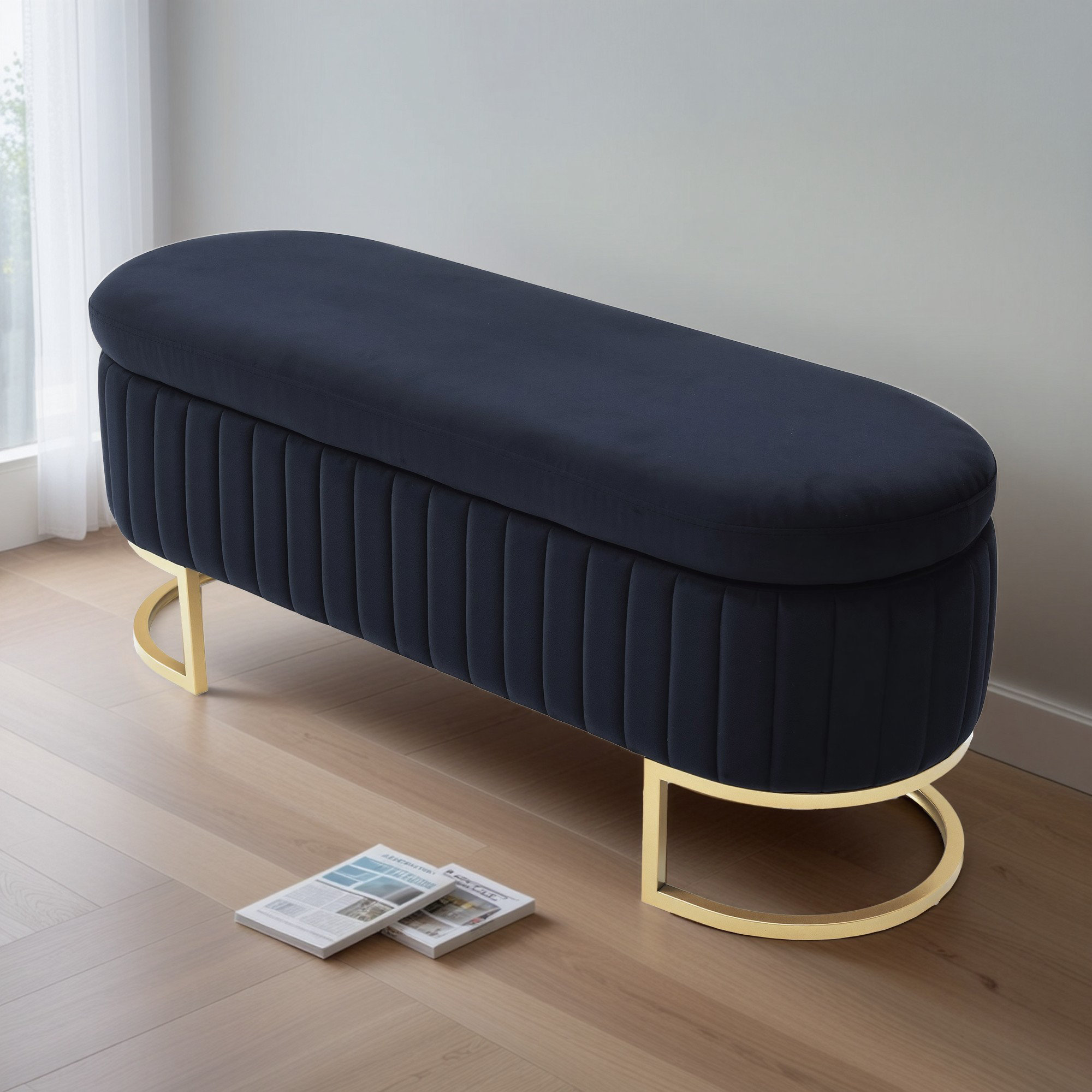 Mercer41 Upholstered Bench With Hidden Storage Compartment Reversible ...