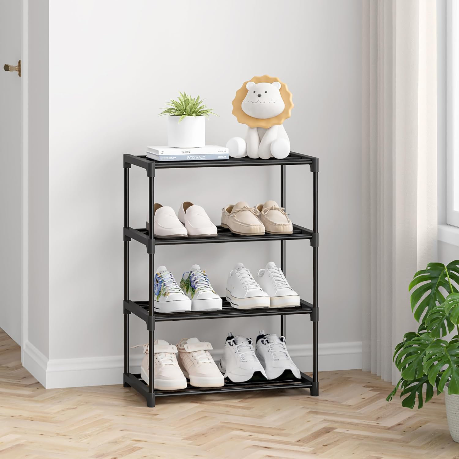 Latitude Run® 4 Tier Small Shoe Rack, Narrow Stackable Shoe Shelf For ...