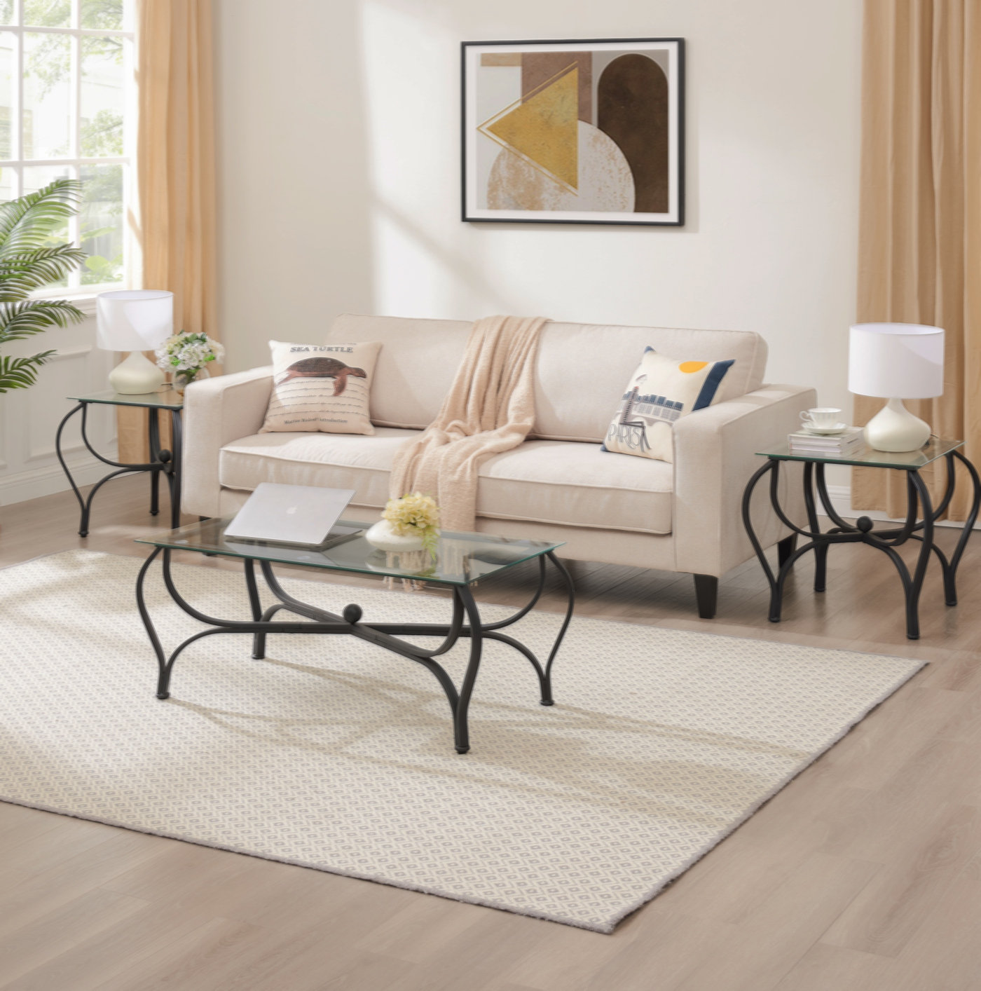 Winston Porter Tempered Glass Surface 3-Piece Coffee Table Set Decor ...