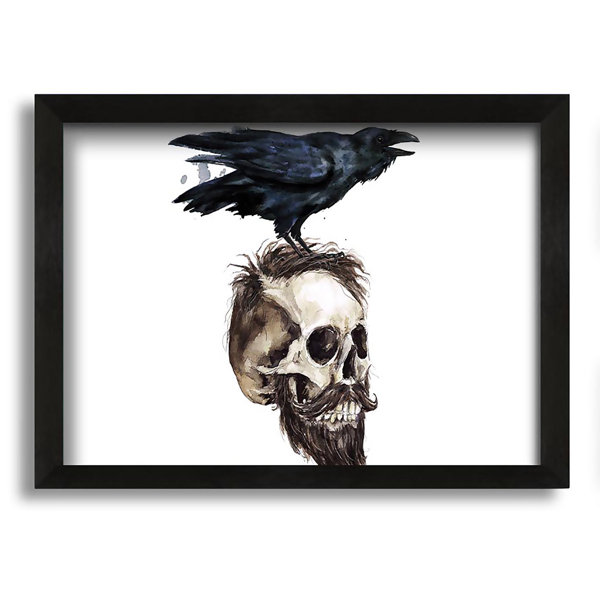 Happy Larry Crow on the Head of a Skull - Picture Frame Painting on ...