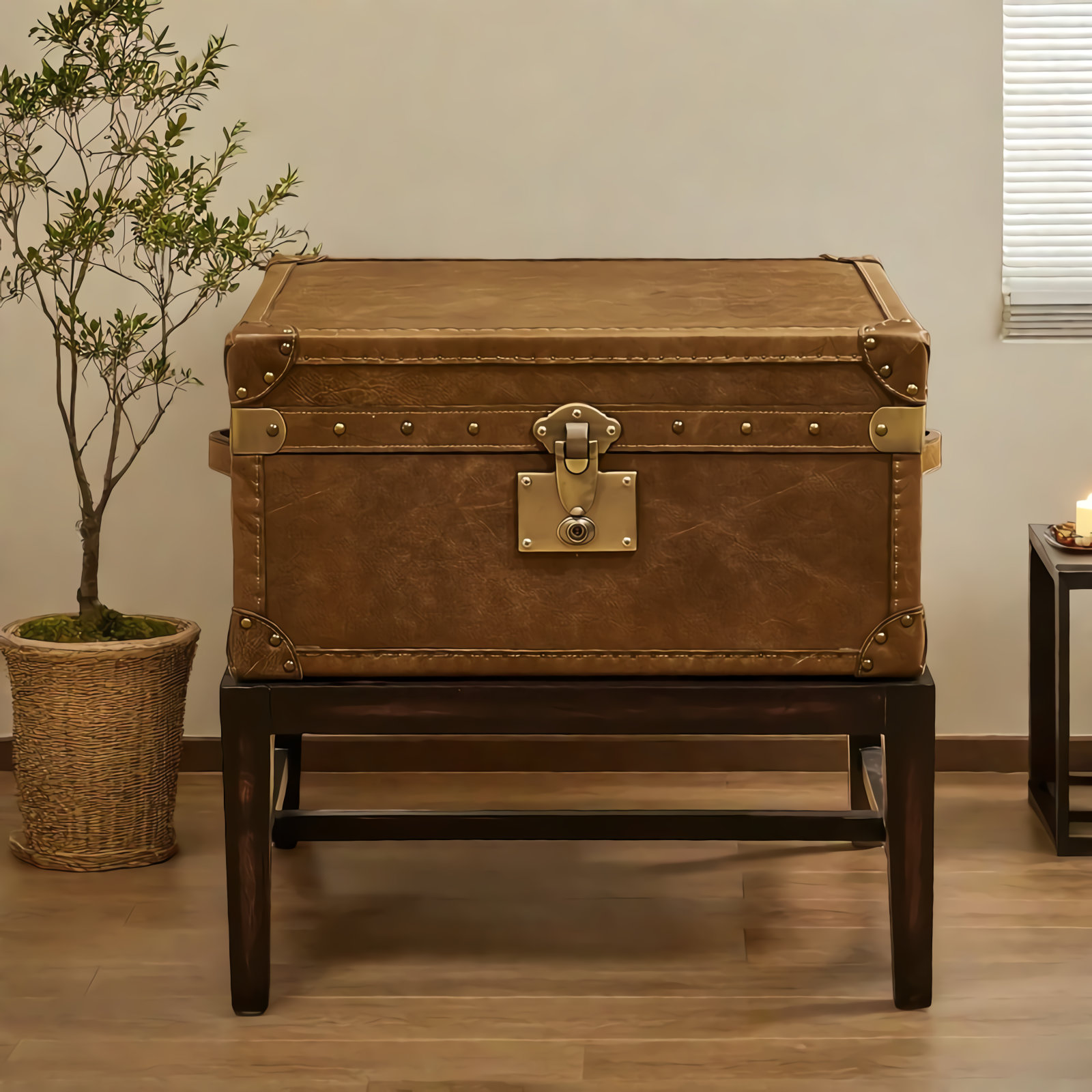 HUGESTO Brownish Leather Large Accent Trunk | Wayfair
