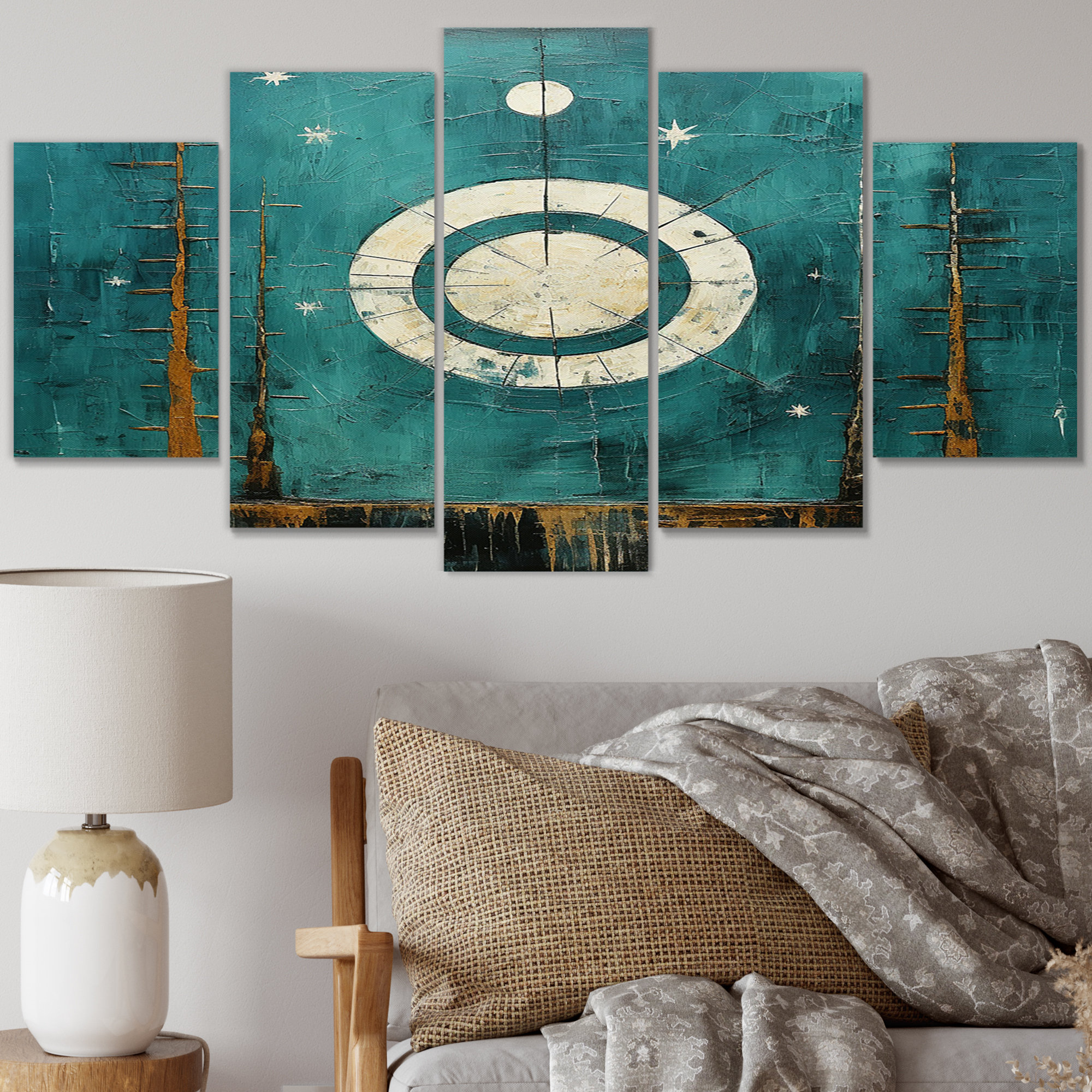 Ivy Bronx Abstract Moon On Retro Teal - Transitional Canvas Art Print ...