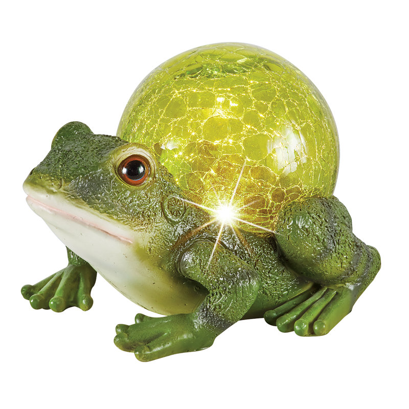 Trinx Crackled Glass Solar Powered Frog Garden Statue | Wayfair