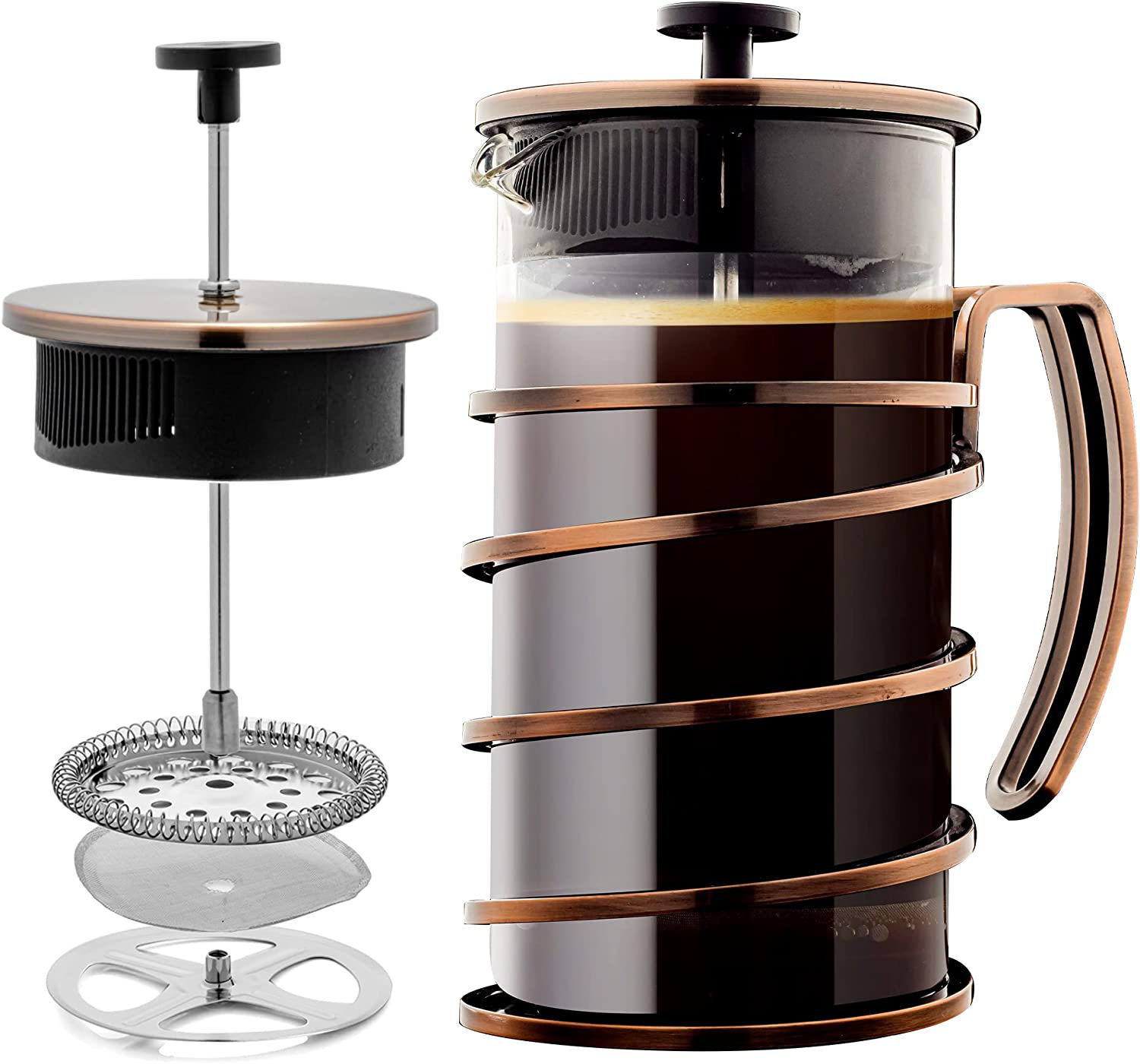 OVENTE 34 Ounce French Press Coffee & Tea Maker, 4 Filter Stainless ...