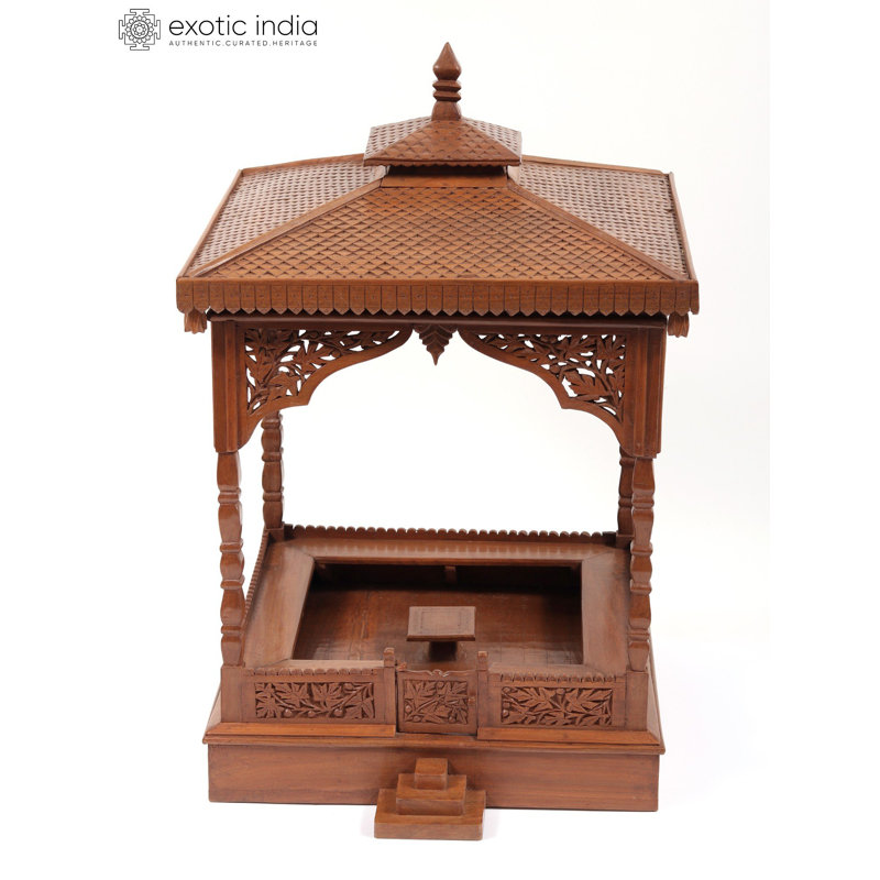 Exotic India 28" Walnut Wood Carved Designer Temple | From Kashmir ...