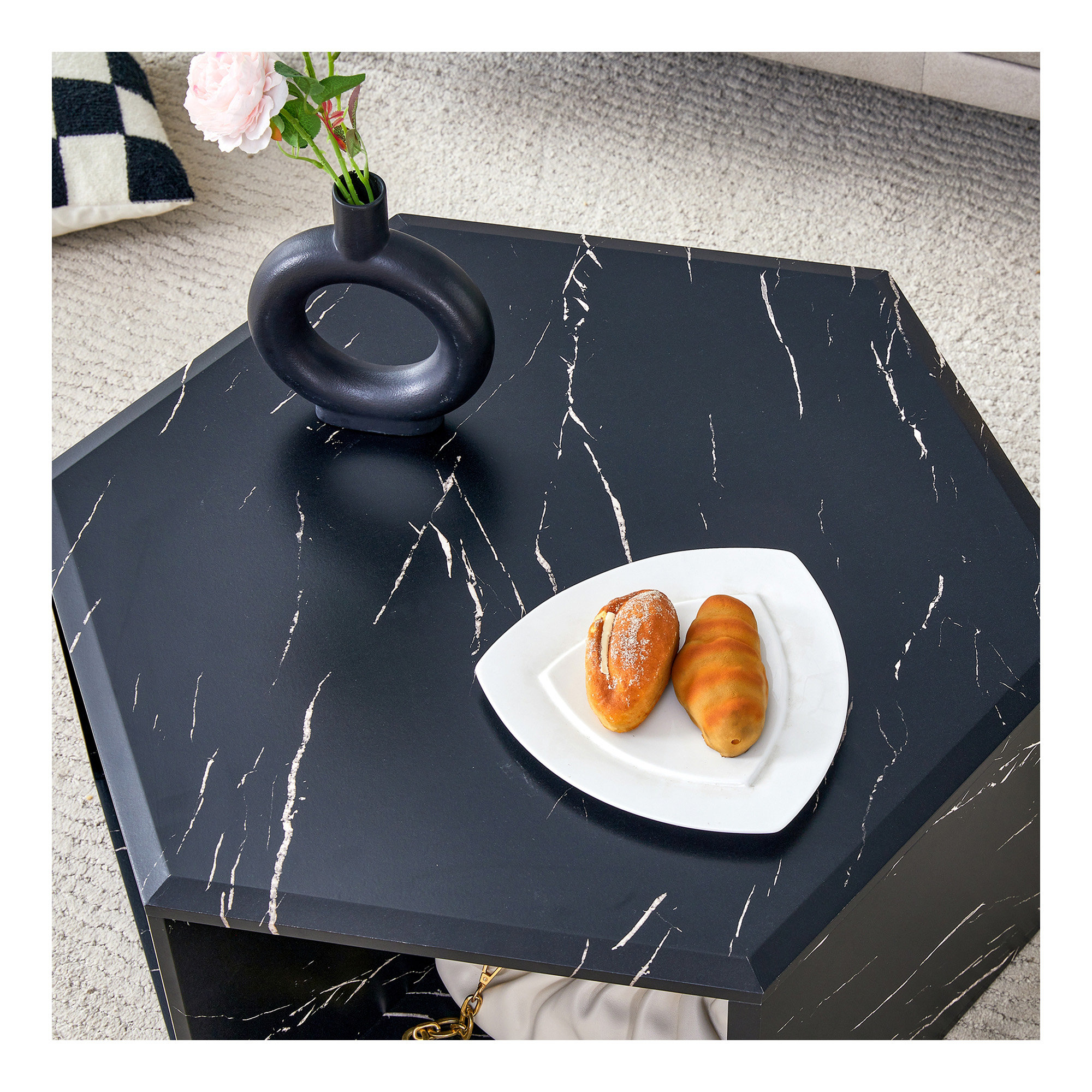 Ivy Bronx Modern Minimalist Black Hexagonal Coffee Table Set.Hexagonal ...