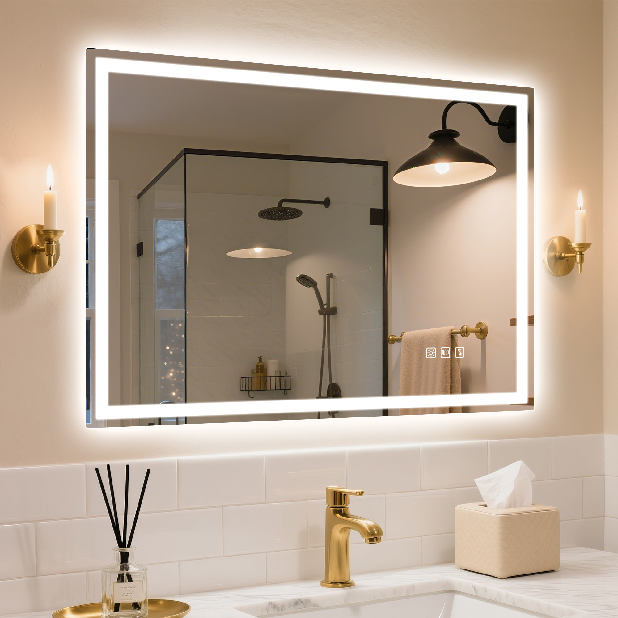 Orren Ellis Abbagail LED Bathroom Mirror Bluetooth, Dimmable, Defog ...